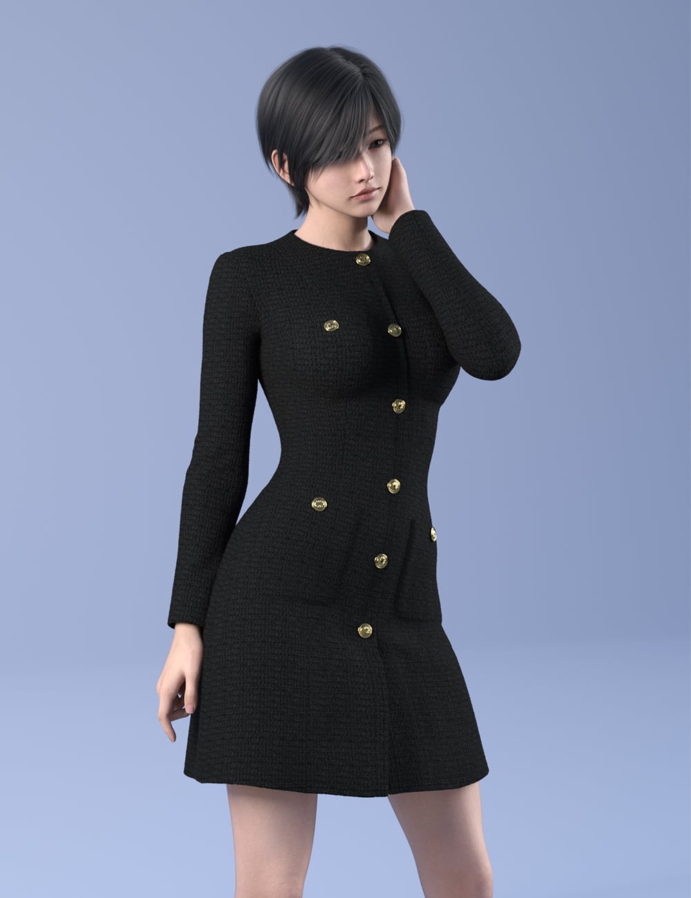 dForce HnC24 Tweed Button Dress Outfits for Genesis 9 | Daz 3D