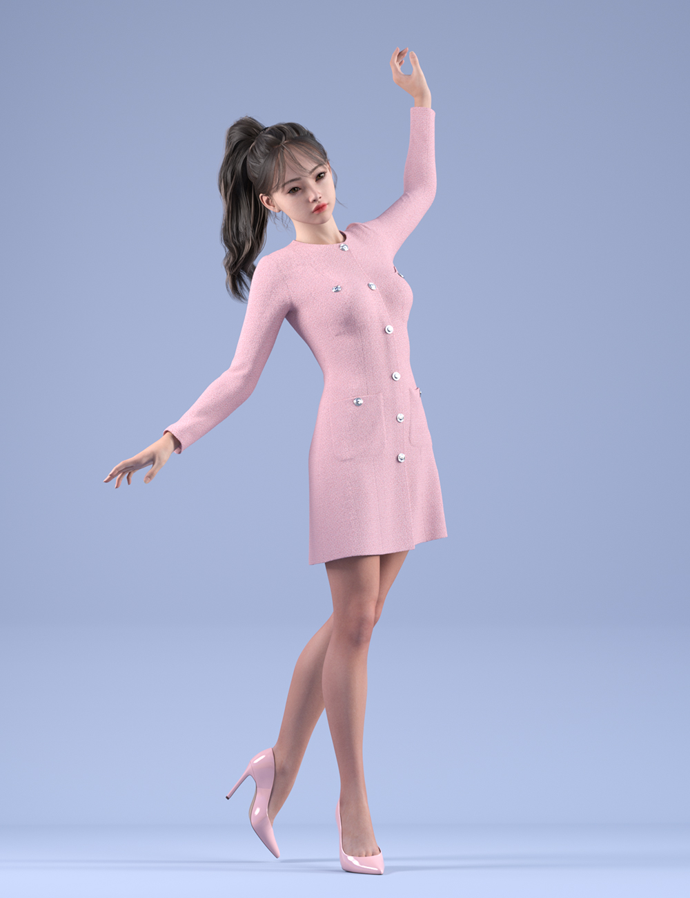 dForce HnC24 Tweed Button Dress Outfits for Genesis 9 | Daz 3D