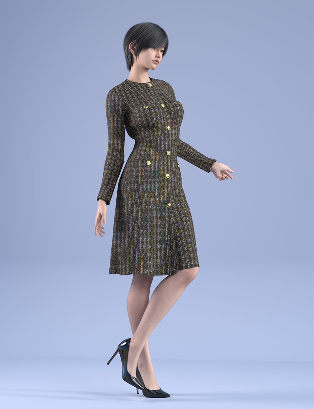 dForce HnC24 Tweed Button Dress Outfits for Genesis 9 | Daz 3D