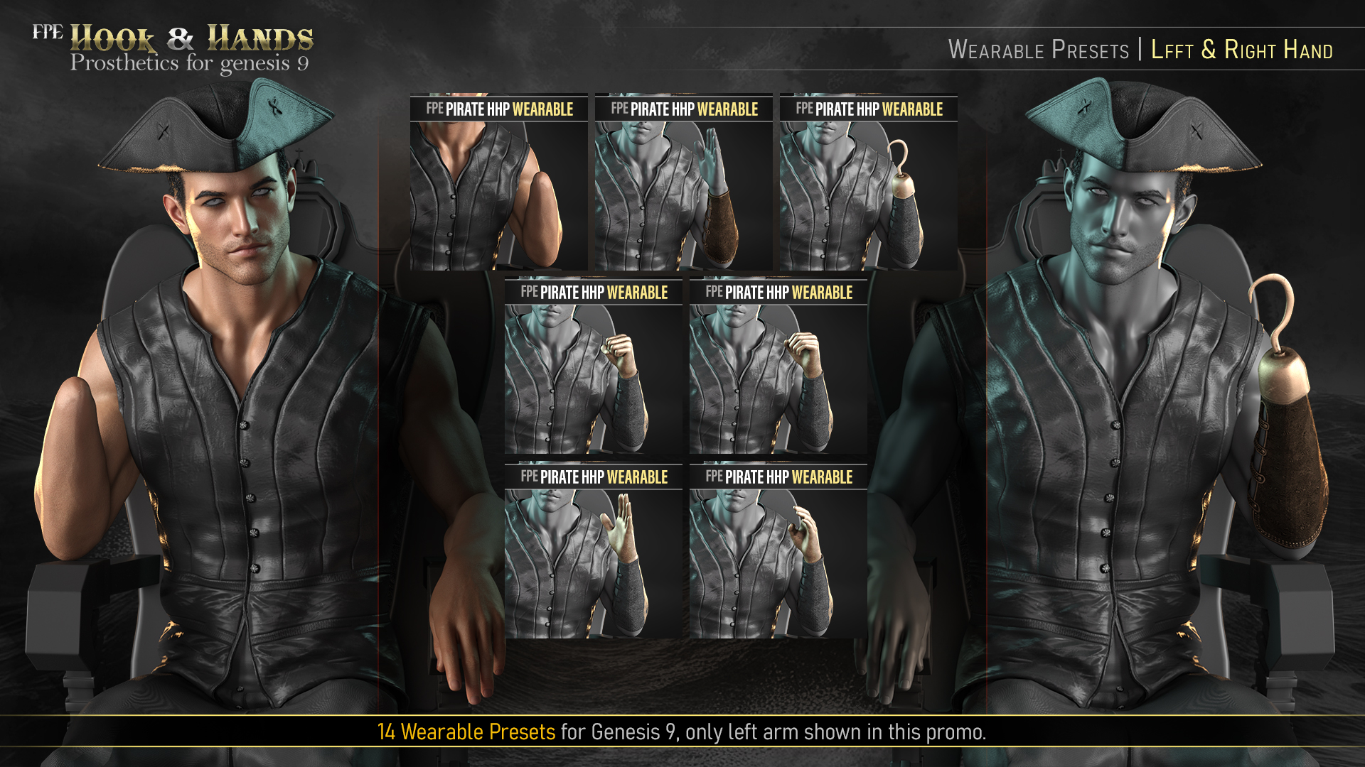 FPE Hook & Hands Prosthetic for Genesis 9 | Daz 3D