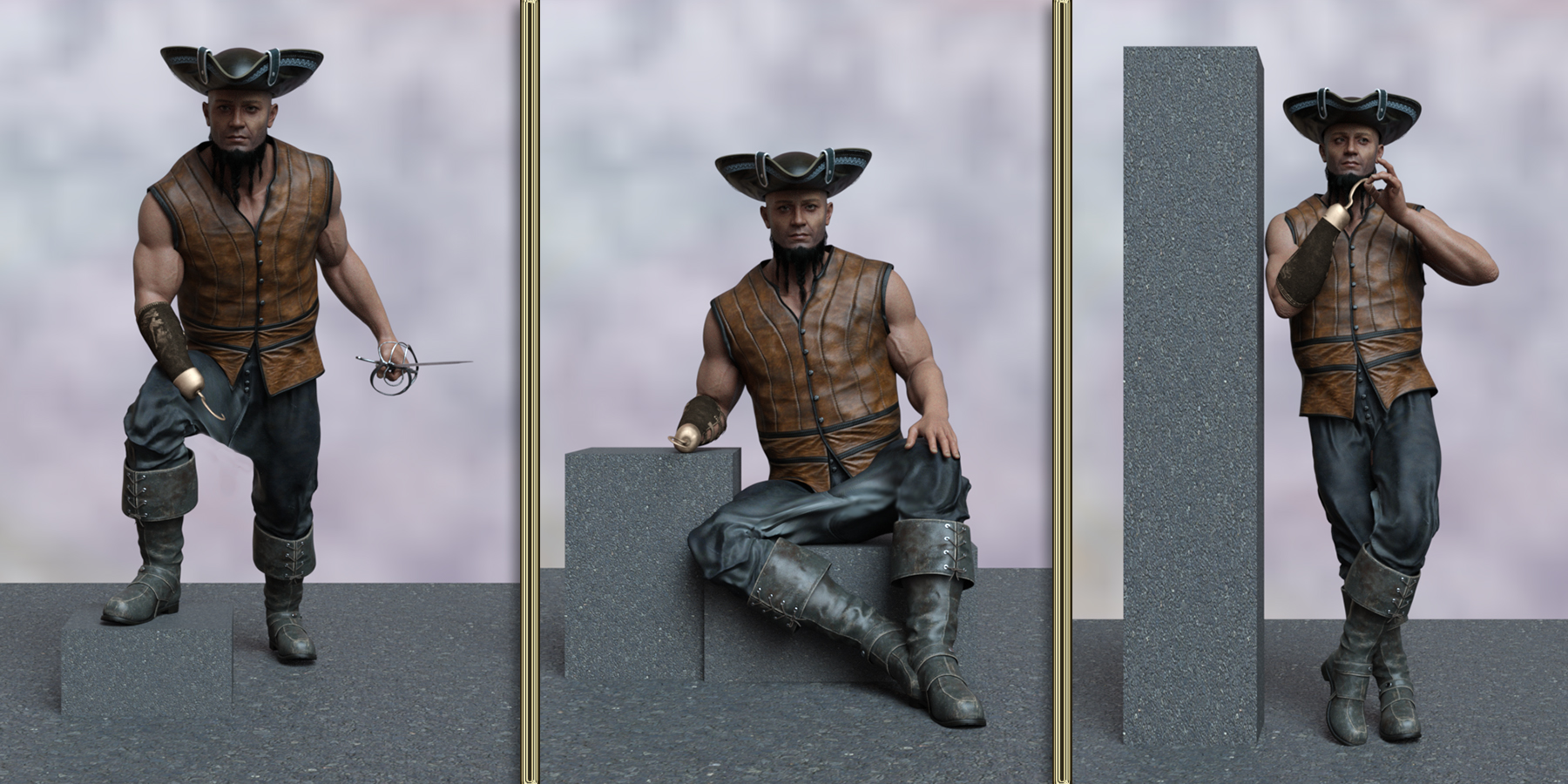 Hook Poses for Genesis 9 Male and FPE Pirate Hook and Hands Prosthetic ...