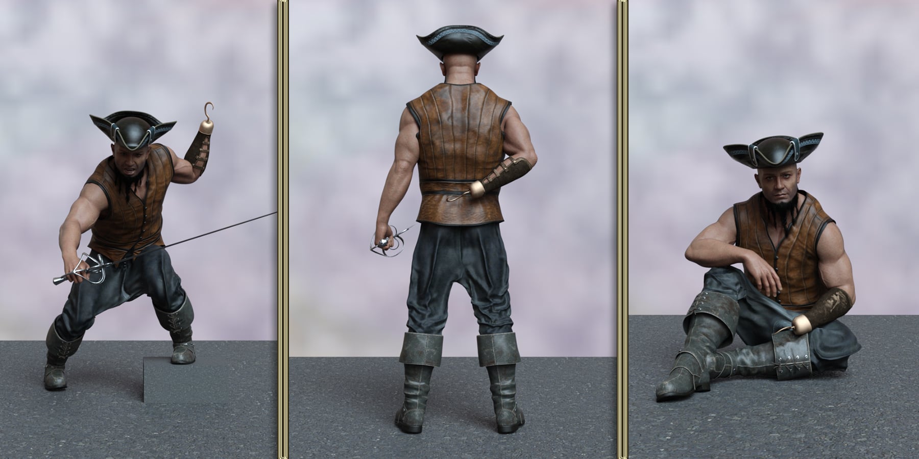 Hook Poses for Genesis 9 Male and FPE Pirate Hook and Hands Prosthetic ...