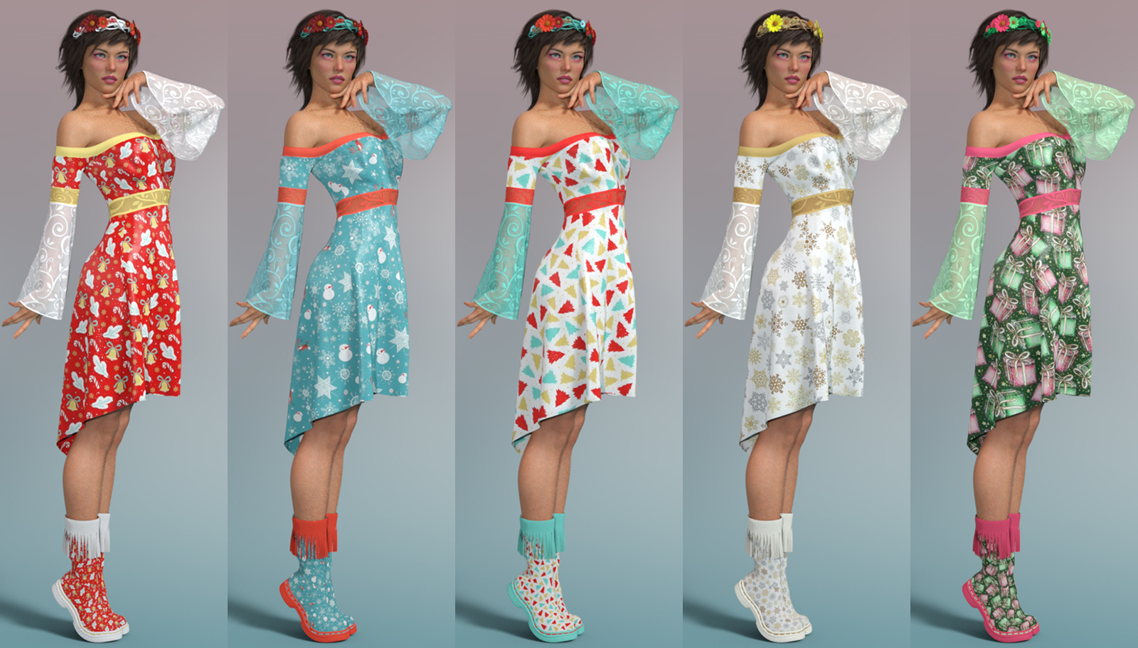 HoHoHo Flower Child Outfit G8F | Daz 3D