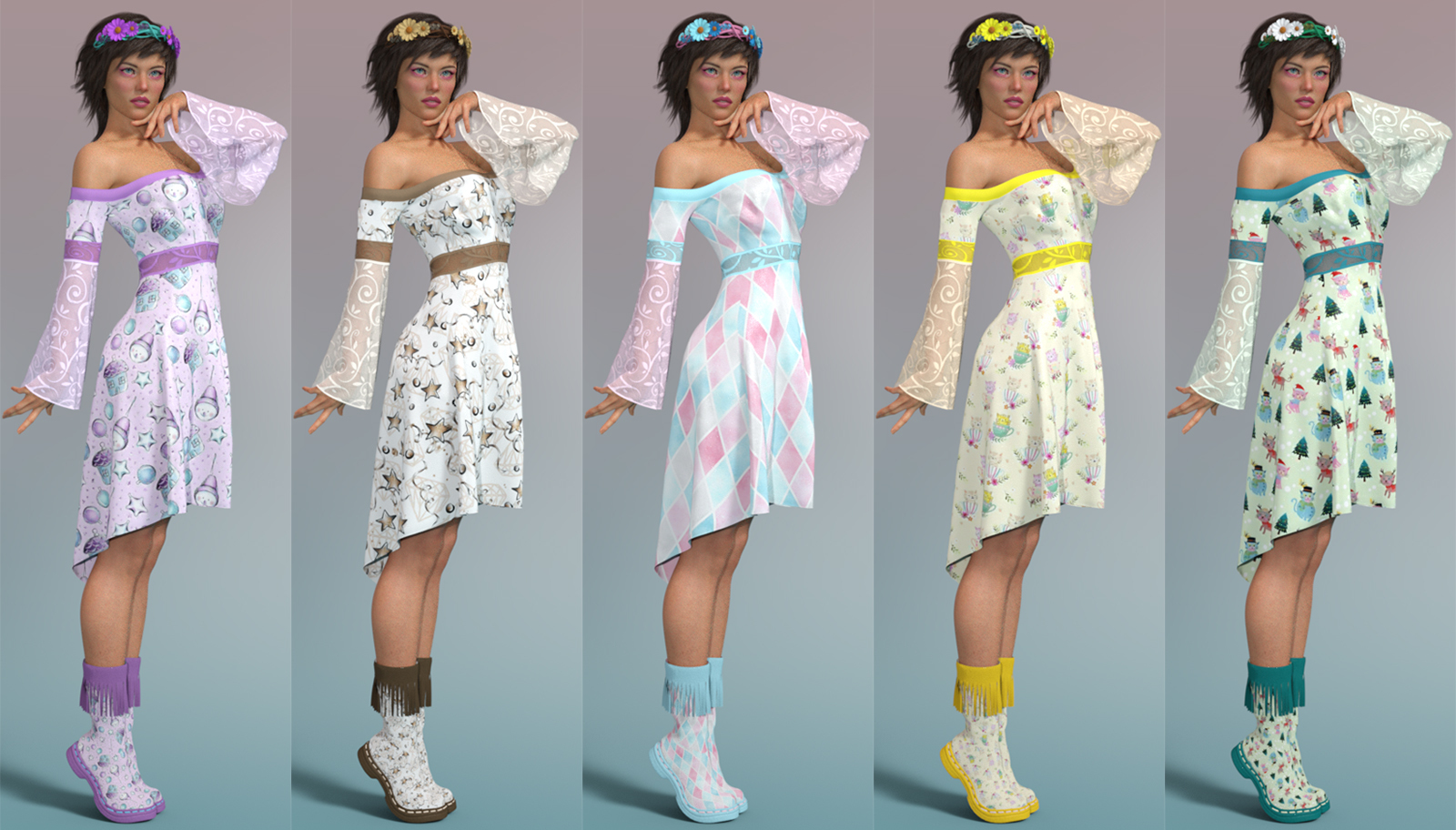 HoHoHo Flower Child Outfit G8F | Daz 3D