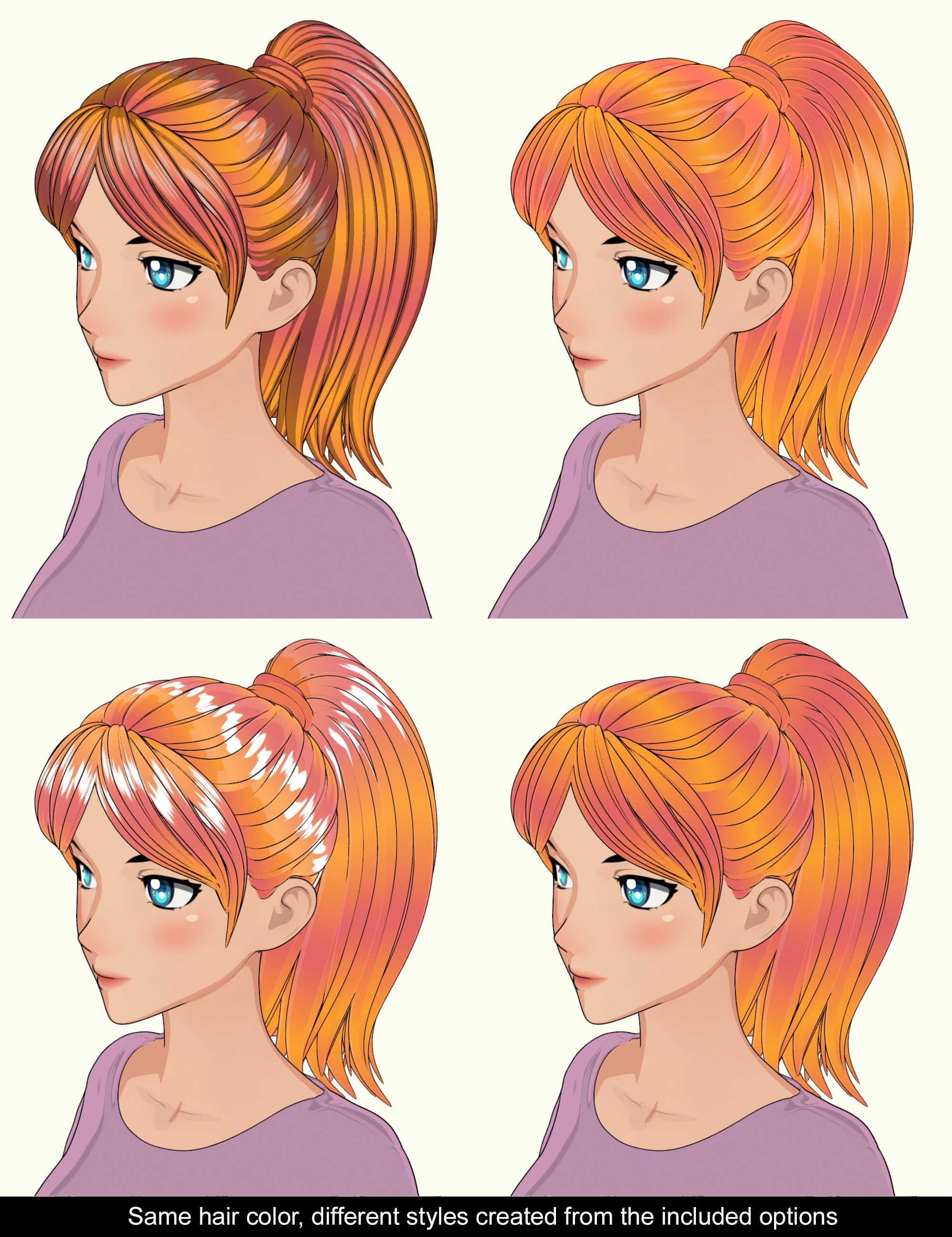 Toon Style Multi-Style Ponytail Hair for Genesis 9 | Daz 3D