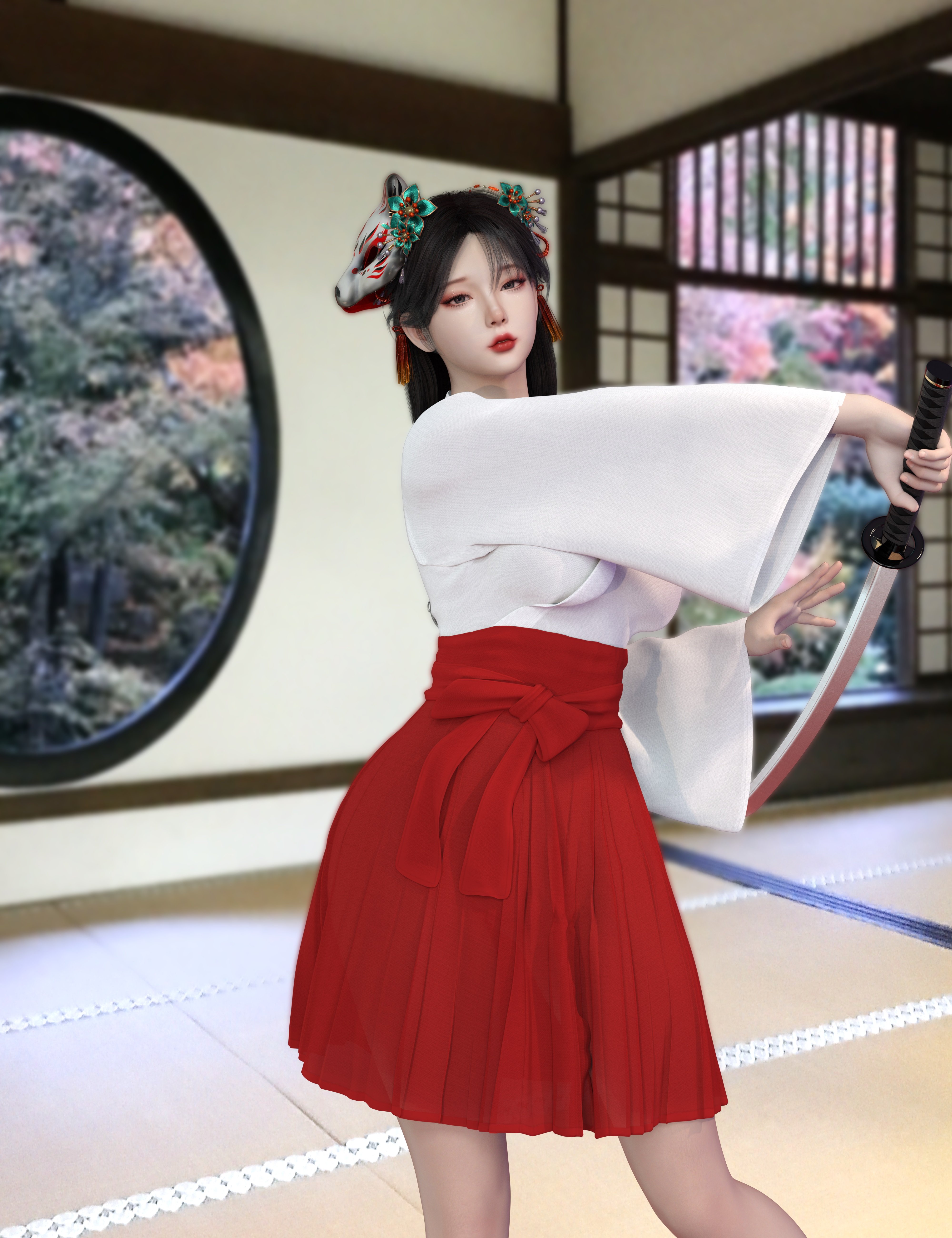 Noki Half-Up Bun with Bangs & Noki Mitsuki HD for Genesis 9 | Daz 3D