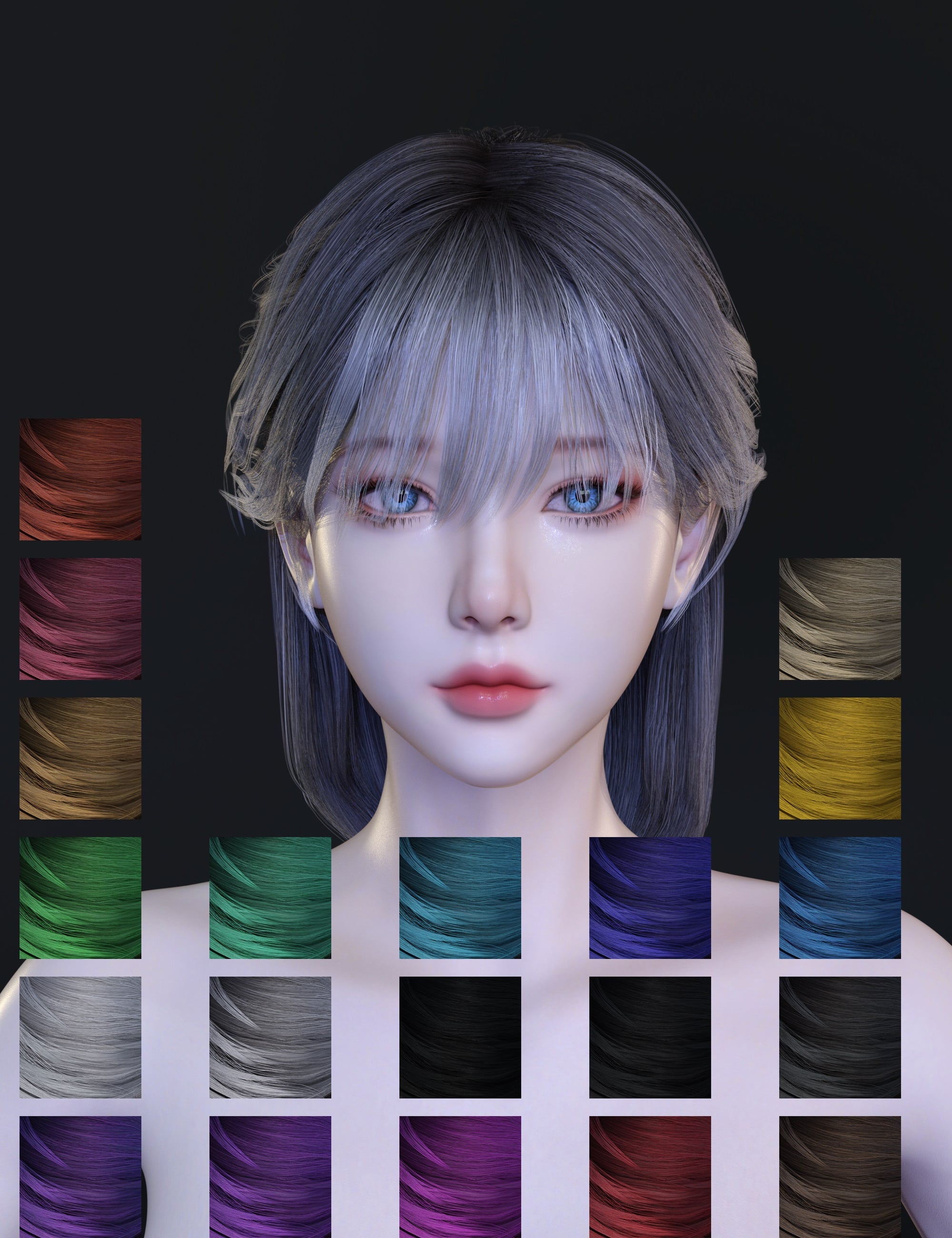 Noki Half-Up Bun with Bangs & Noki Mitsuki HD for Genesis 9 | Daz 3D