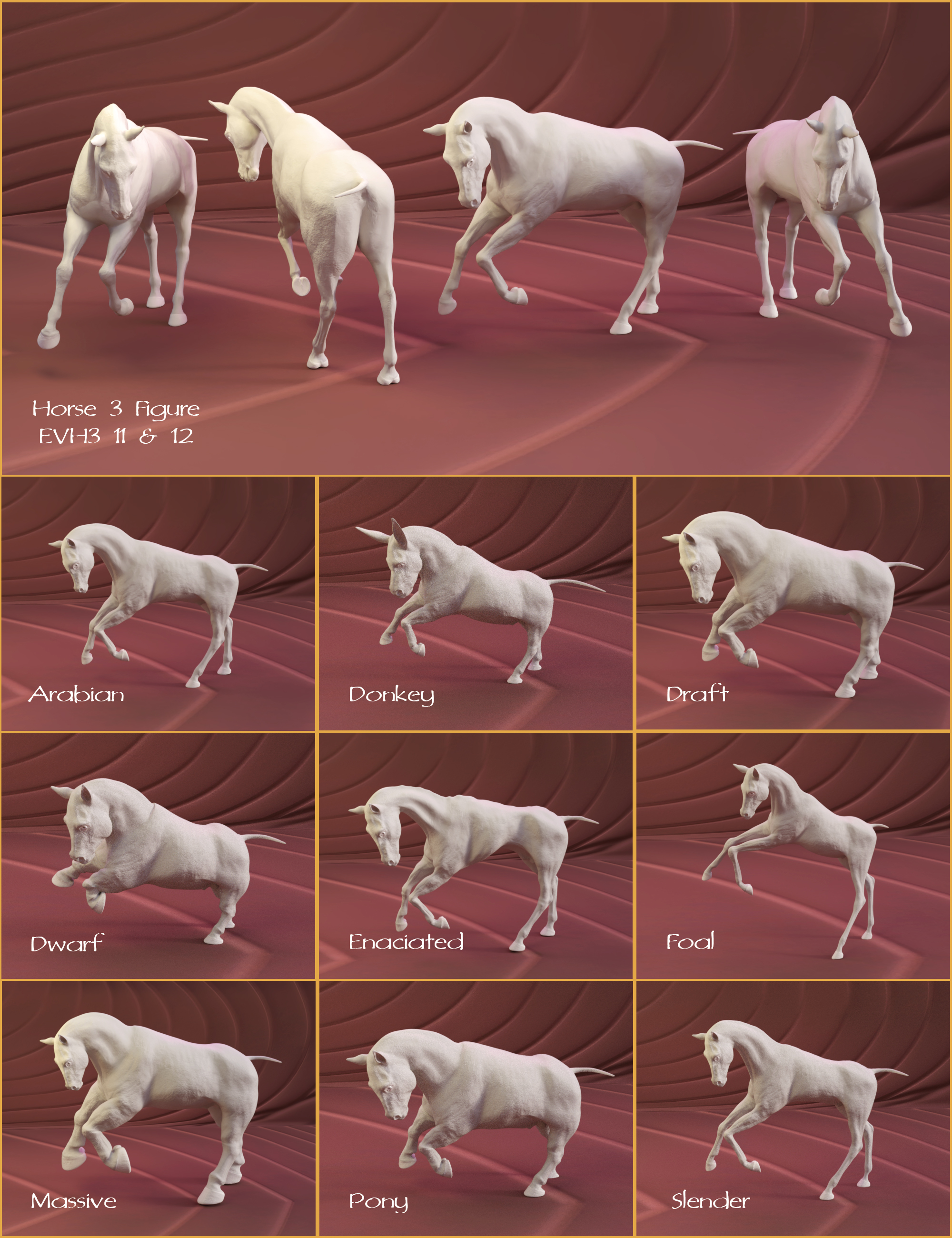 FF's Equus Vitam Poses for Horse 3 and Phenotypes for Horse 3 | Daz 3D