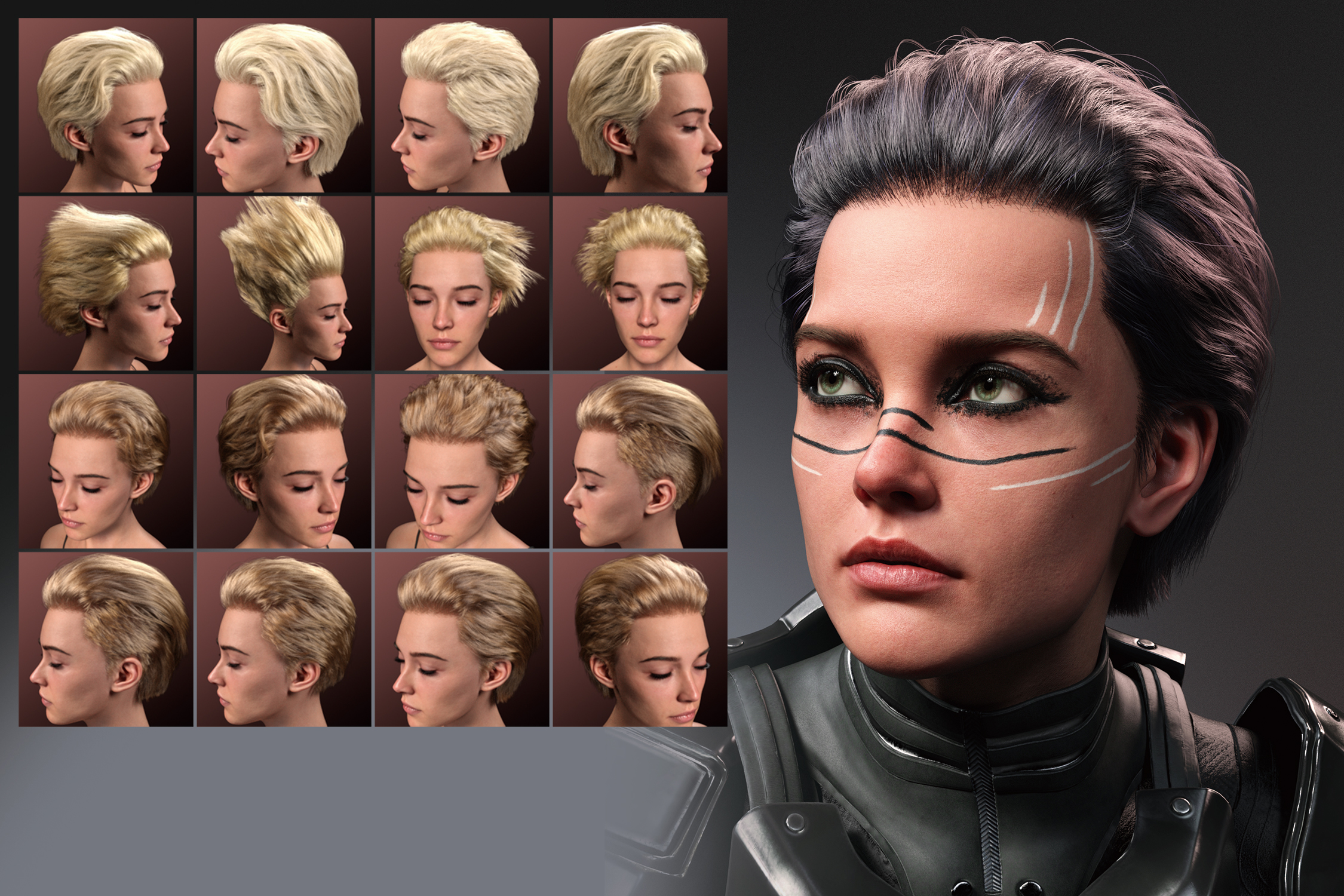 dForce FE Strand-Based Slicked-Back Hair for Genesis 9 | Daz 3D