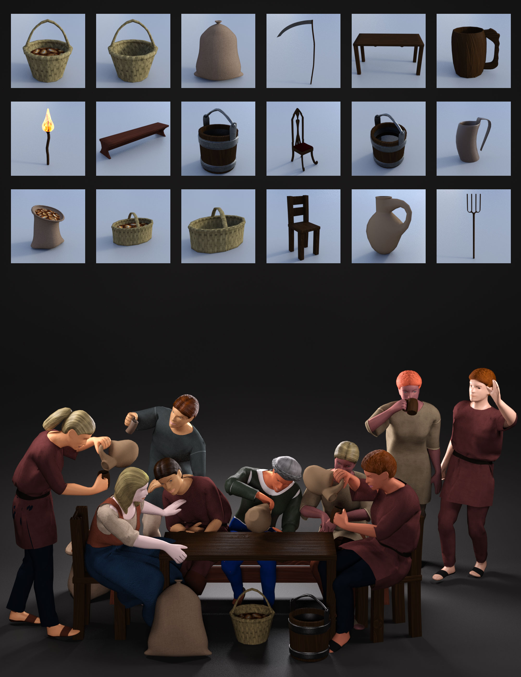 LowPoly Crowd Creator Expansion: Medieval Life | Daz 3D