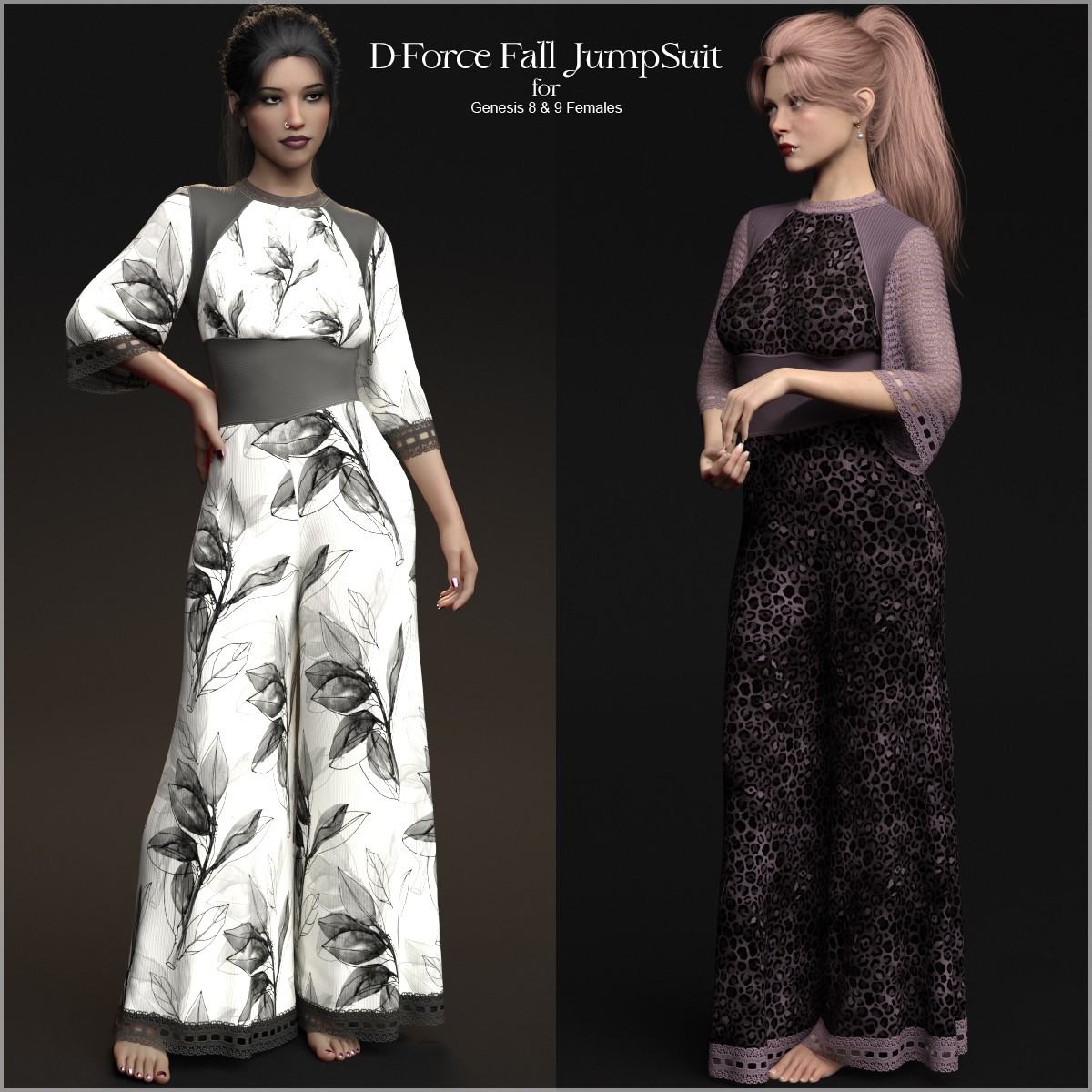 D-Force Fall JumpSuit for Genesis 8 and 9 Females | Daz 3D