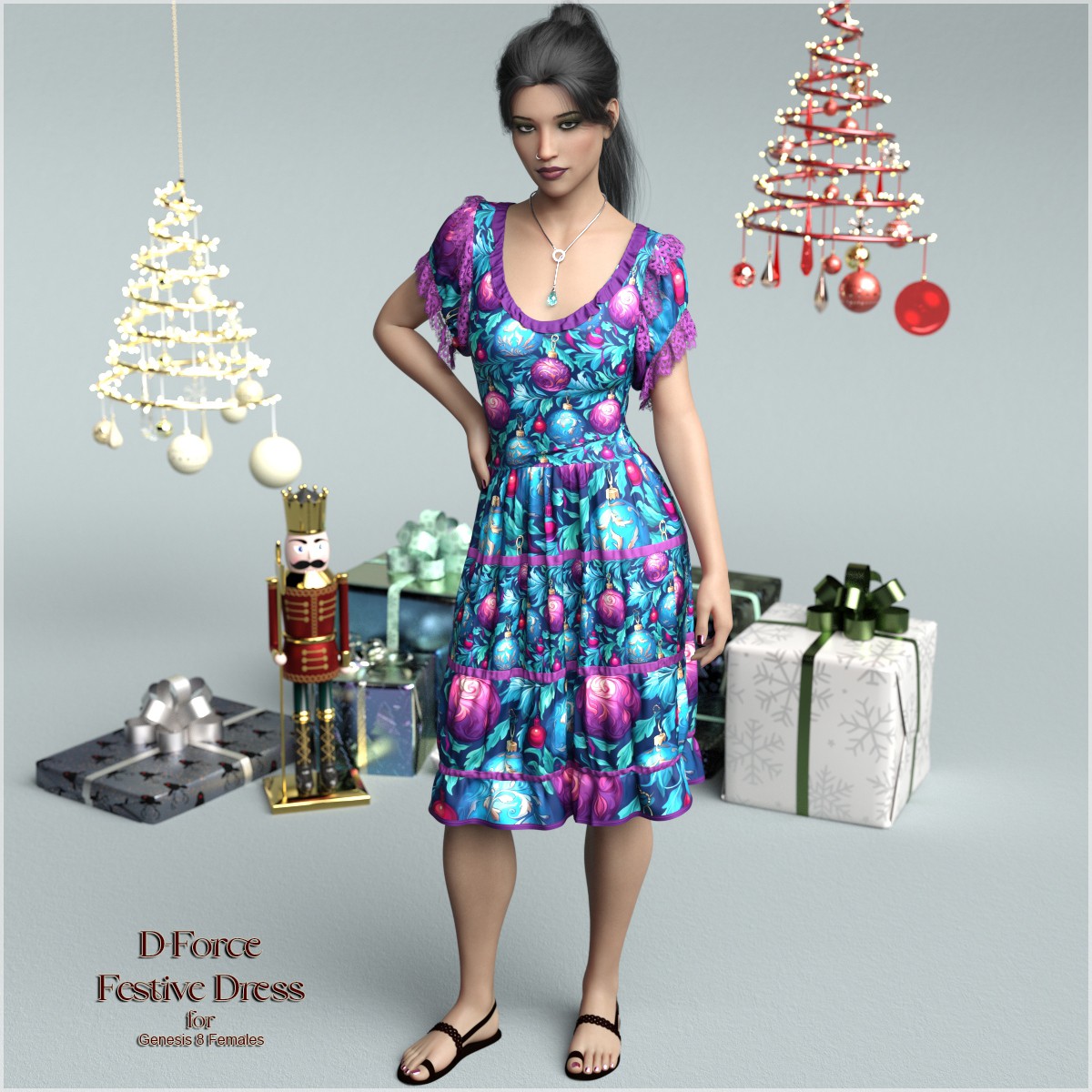 D-Force Festive Dress for G8F and G8.1F | Daz 3D