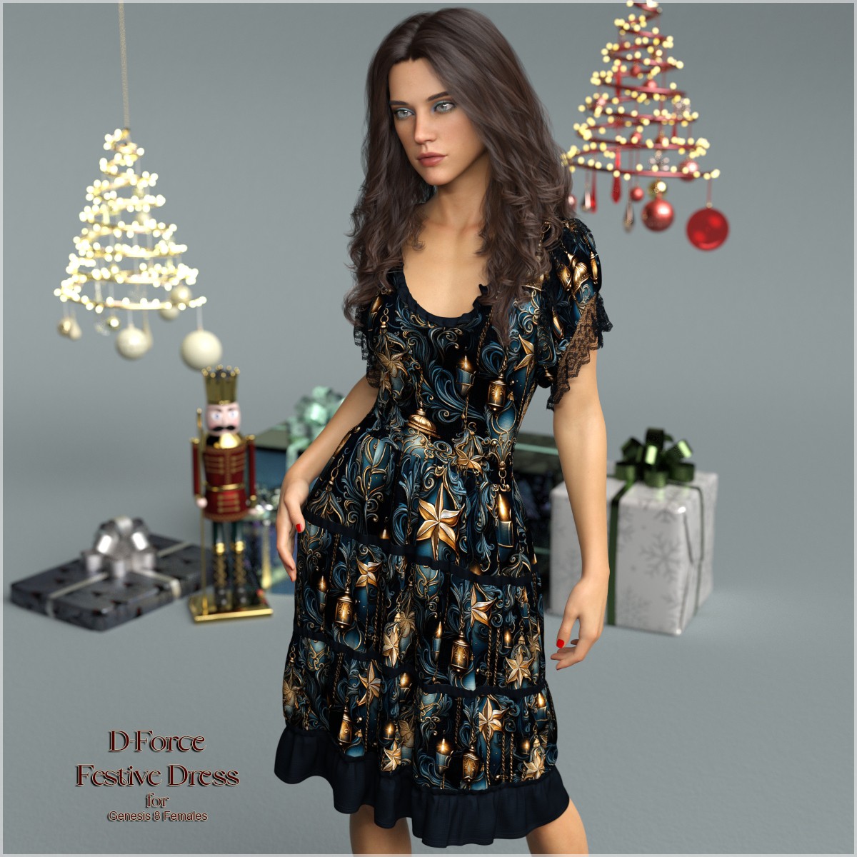 D-Force Festive Dress for G8F and G8.1F | Daz 3D