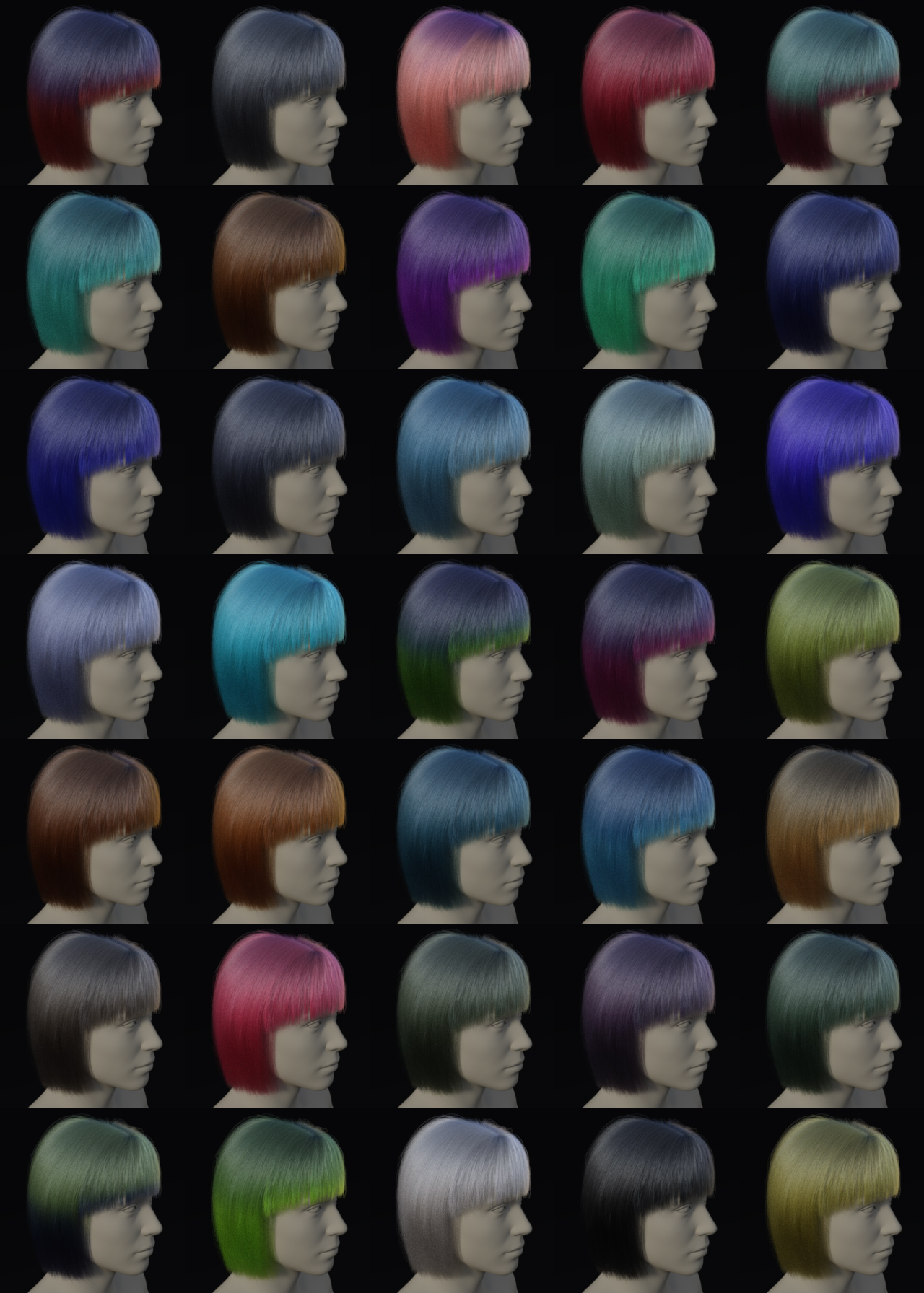 dForce Strand-Based Classic Bob 2 Hair Color Expansion | Daz 3D