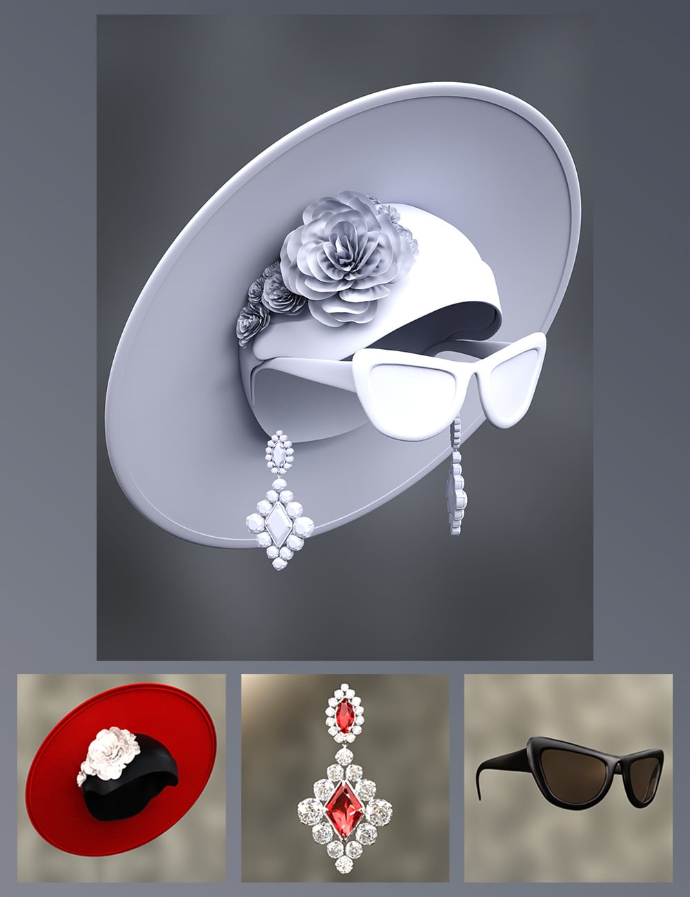 Glamour Hat Set Collection for Genesis 9 Female 03 | Daz 3D