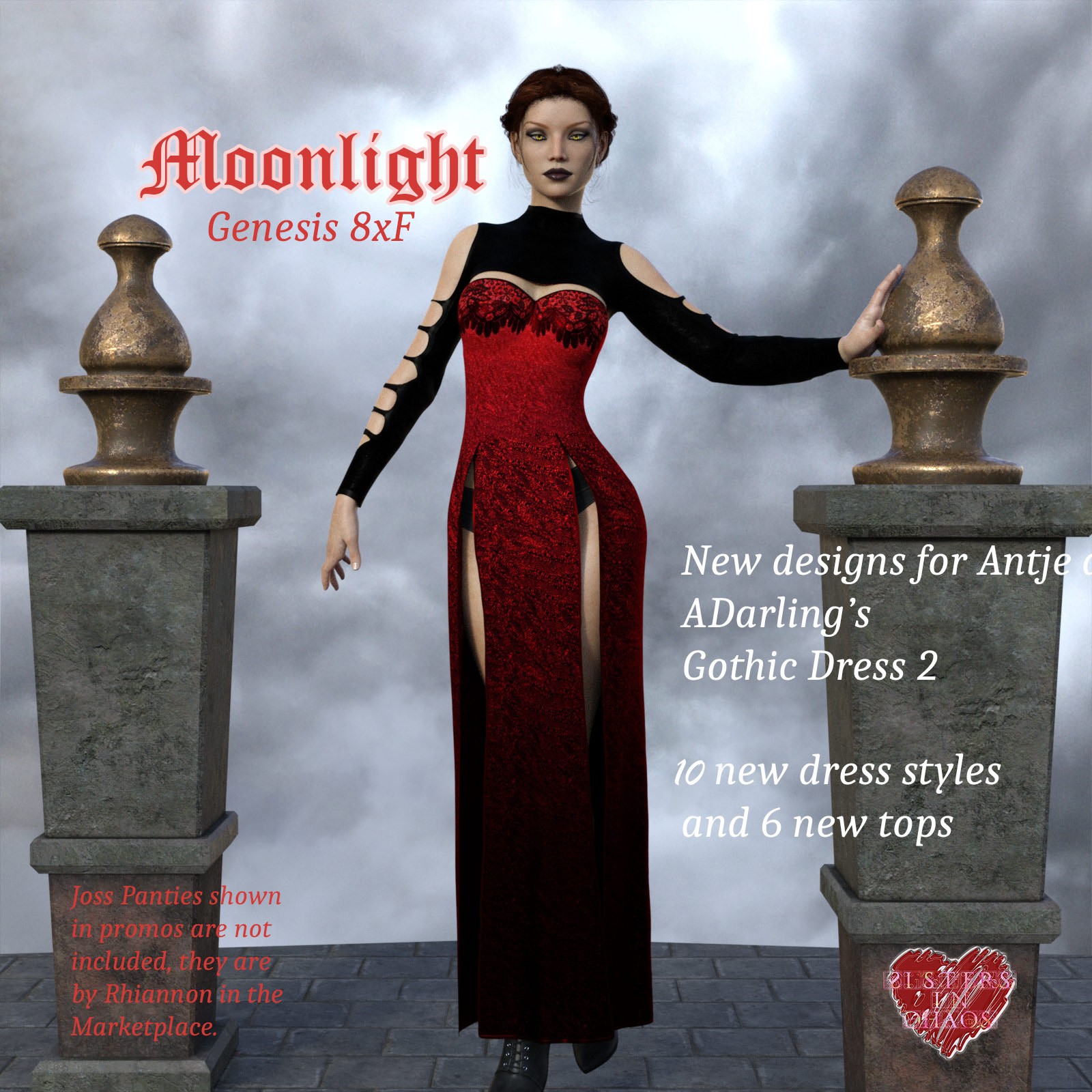 Moonlight Add-On for Gothic Dress 2 for Genesis 8xF | Daz 3D