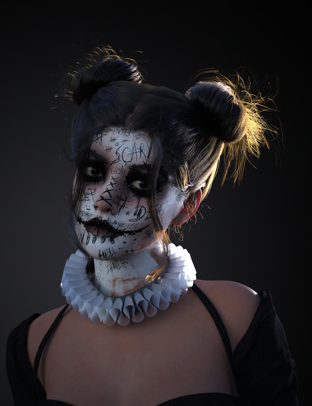dForce Scary Mary Double Buns Hair for Genesis 9 | Daz 3D
