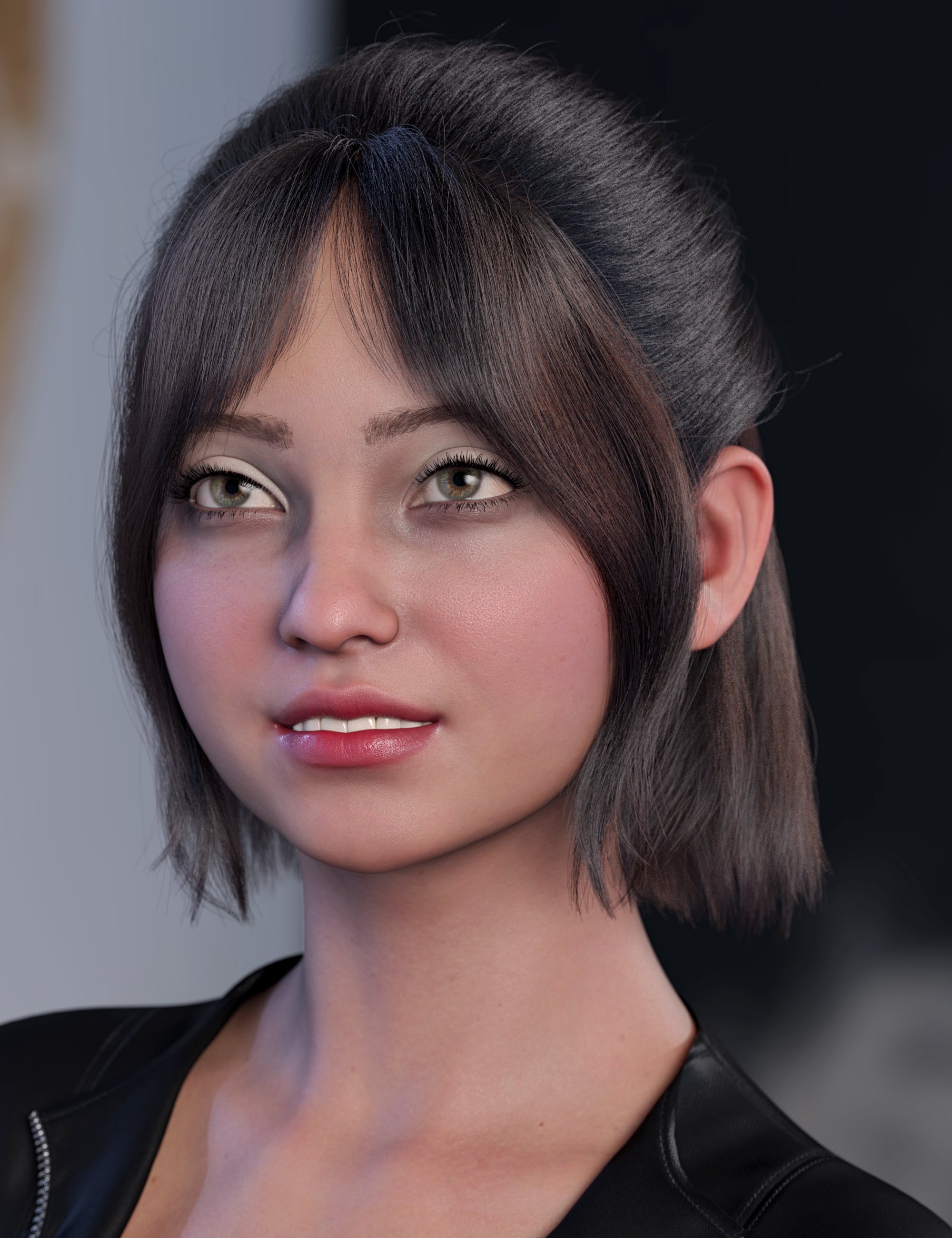 dForce Strand-Based Half Up Short Ponytail Hair for Genesis 9 | Daz 3D