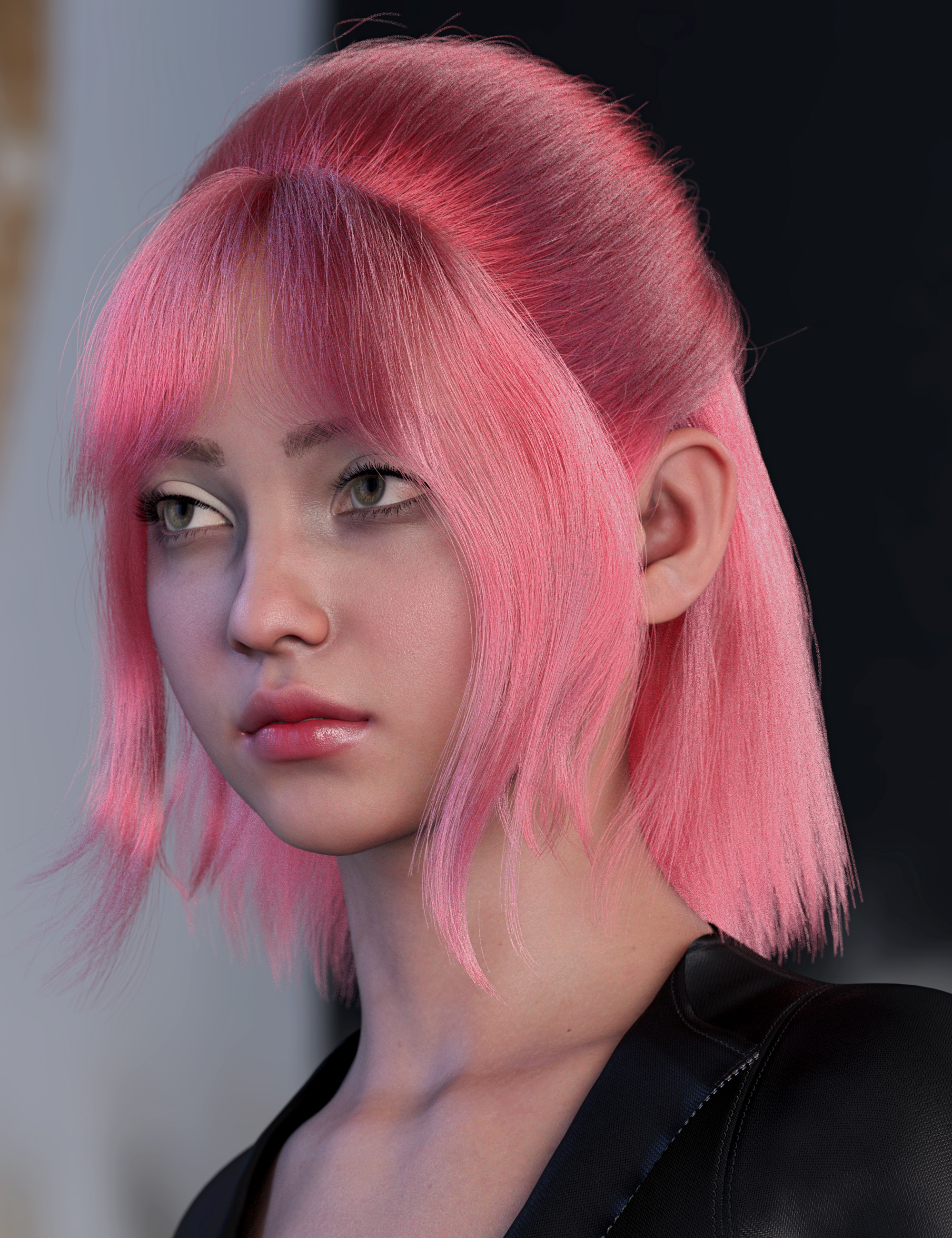 dForce Strand-Based Half Up Short Ponytail Hair for Genesis 9 | Daz 3D