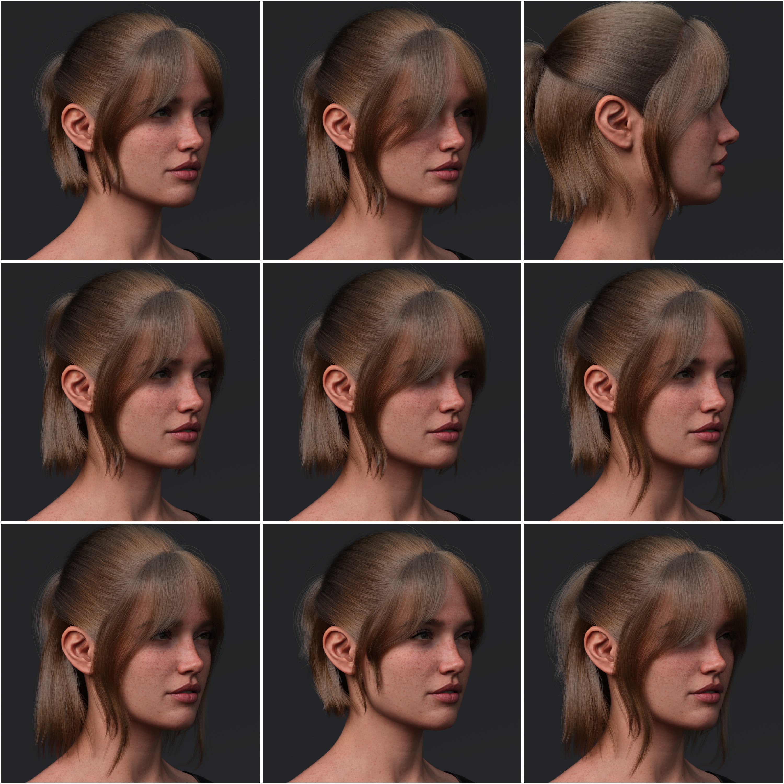 dForce Strand-Based Half Up Short Ponytail Hair for Genesis 9 | Daz 3D