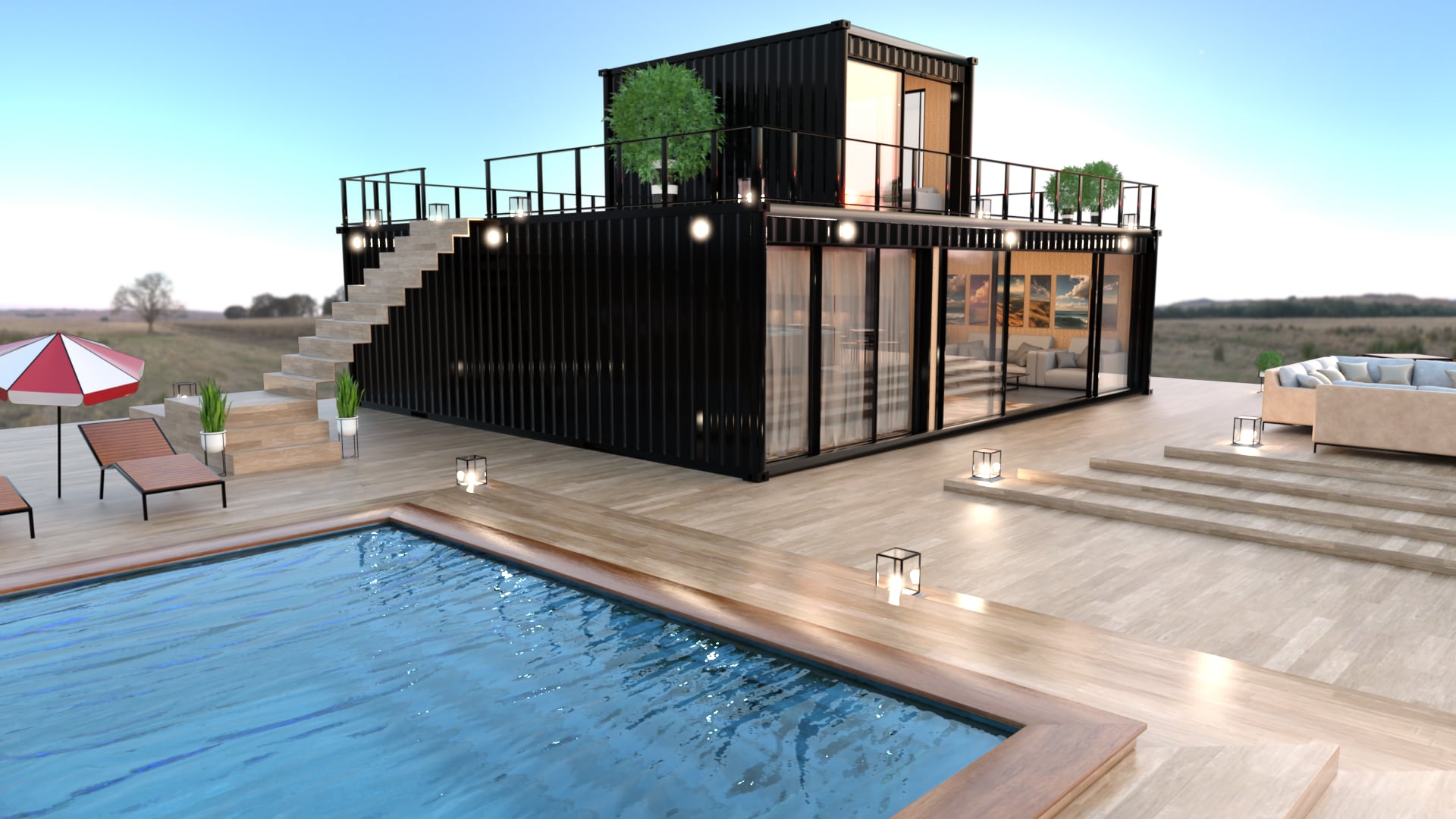 Luxury Container Home with Pool | Daz 3D