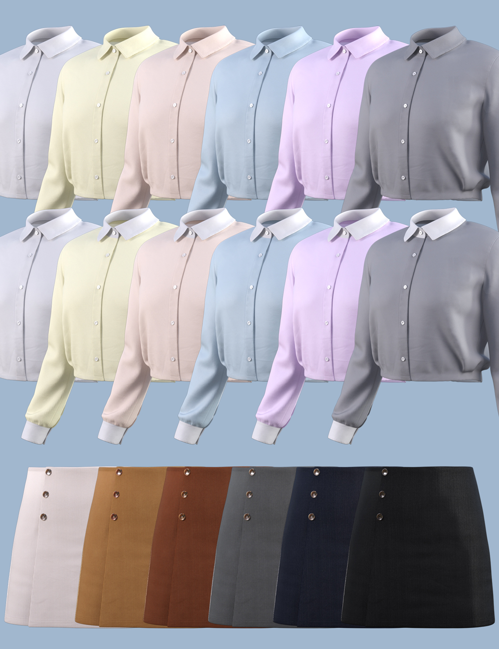 dForce HnC24 Crisp Collar Blouse Outfits for Genesis 9 | Daz 3D