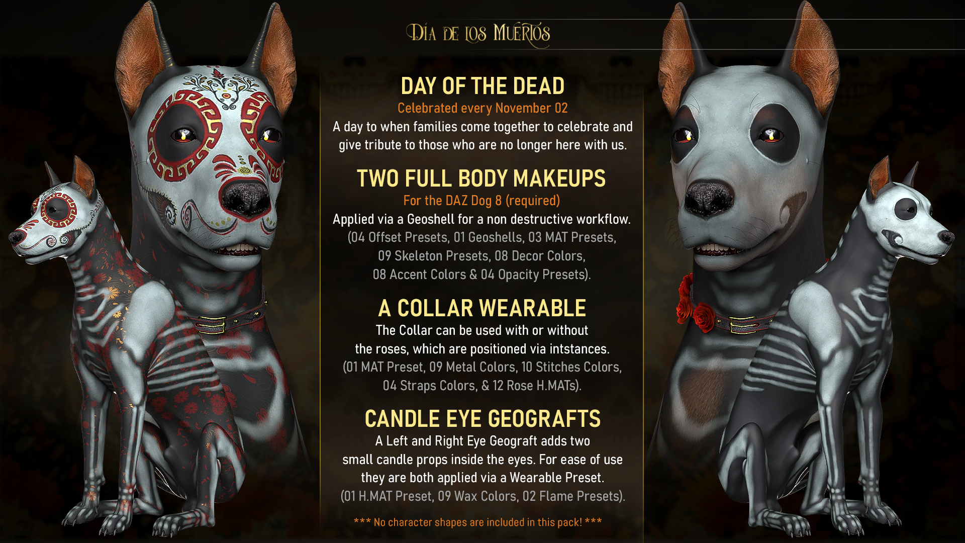 FPE Dia de los Muertos Makeup for Daz Dog 8 | Daz 3D