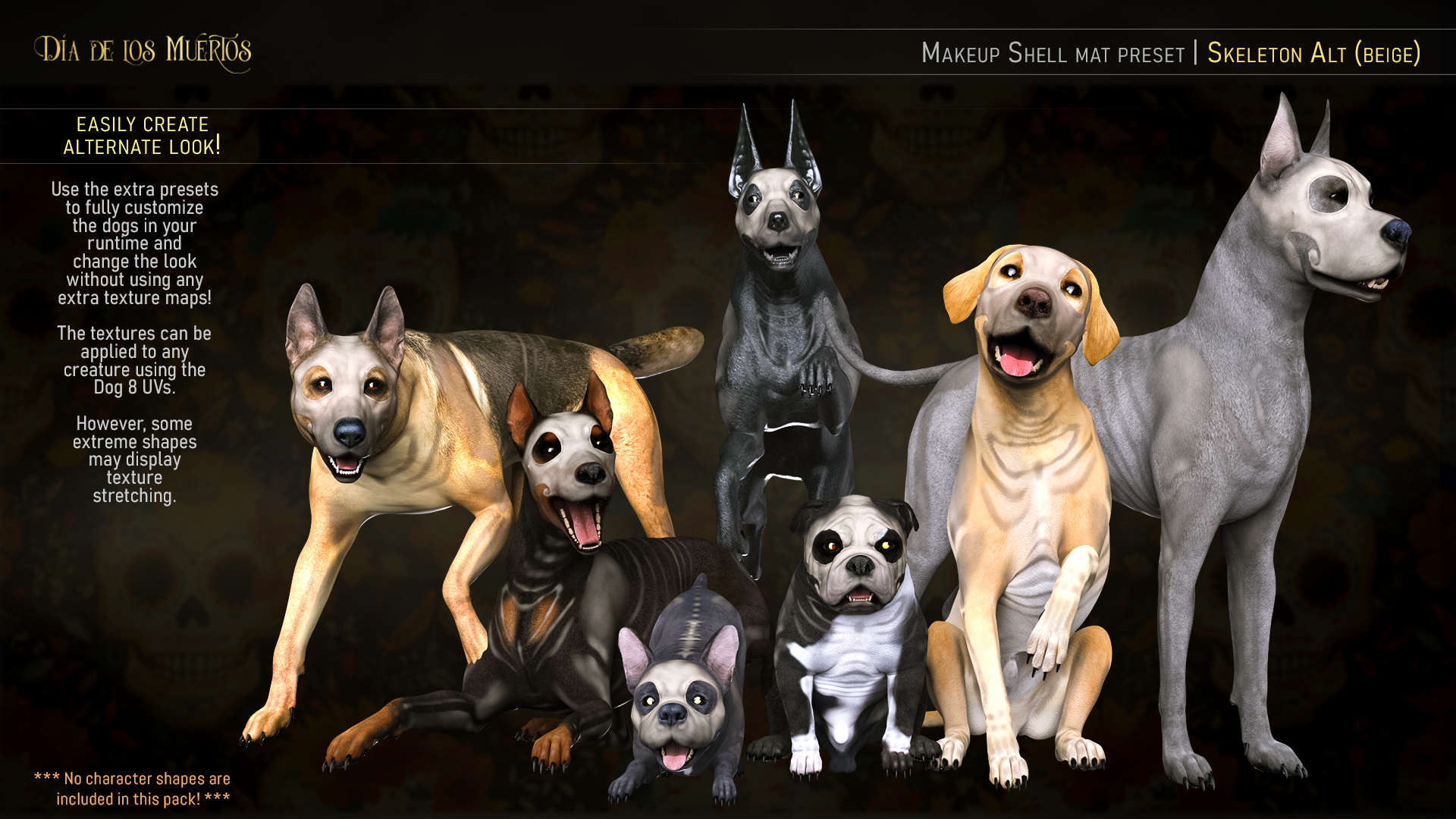 FPE Dia de los Muertos Makeup for Daz Dog 8 | Daz 3D