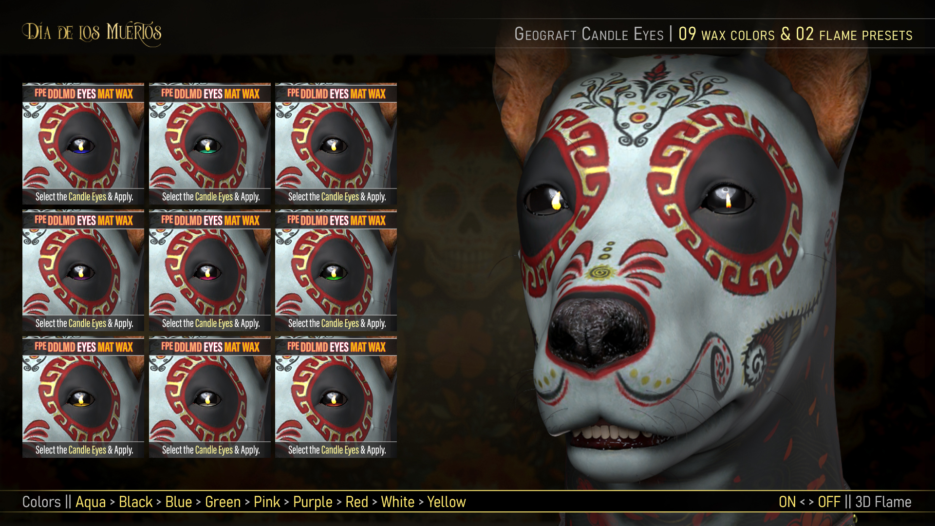 FPE Dia de los Muertos Makeup for Daz Dog 8 | Daz 3D