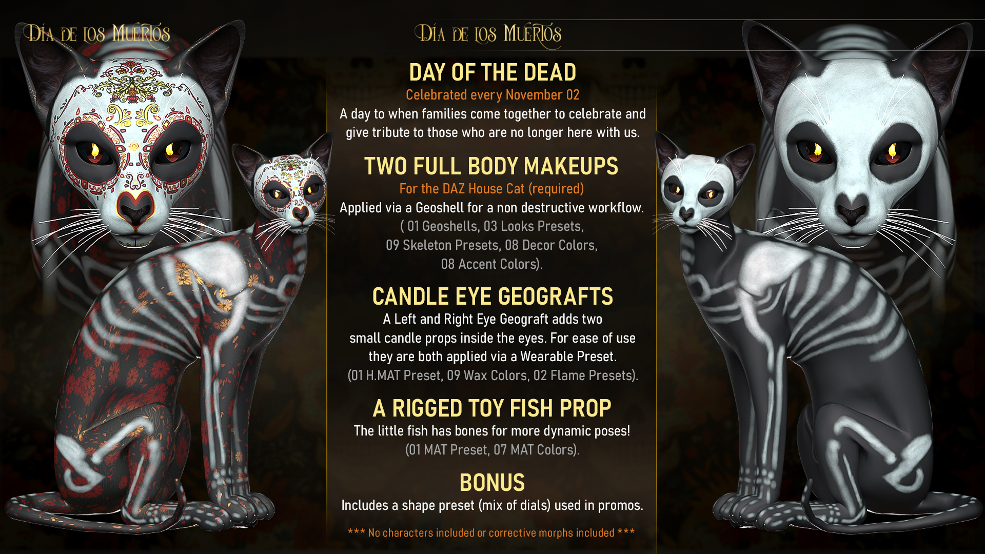 FPE Dia de los Muertos Makeup for Daz House Cat | Daz 3D