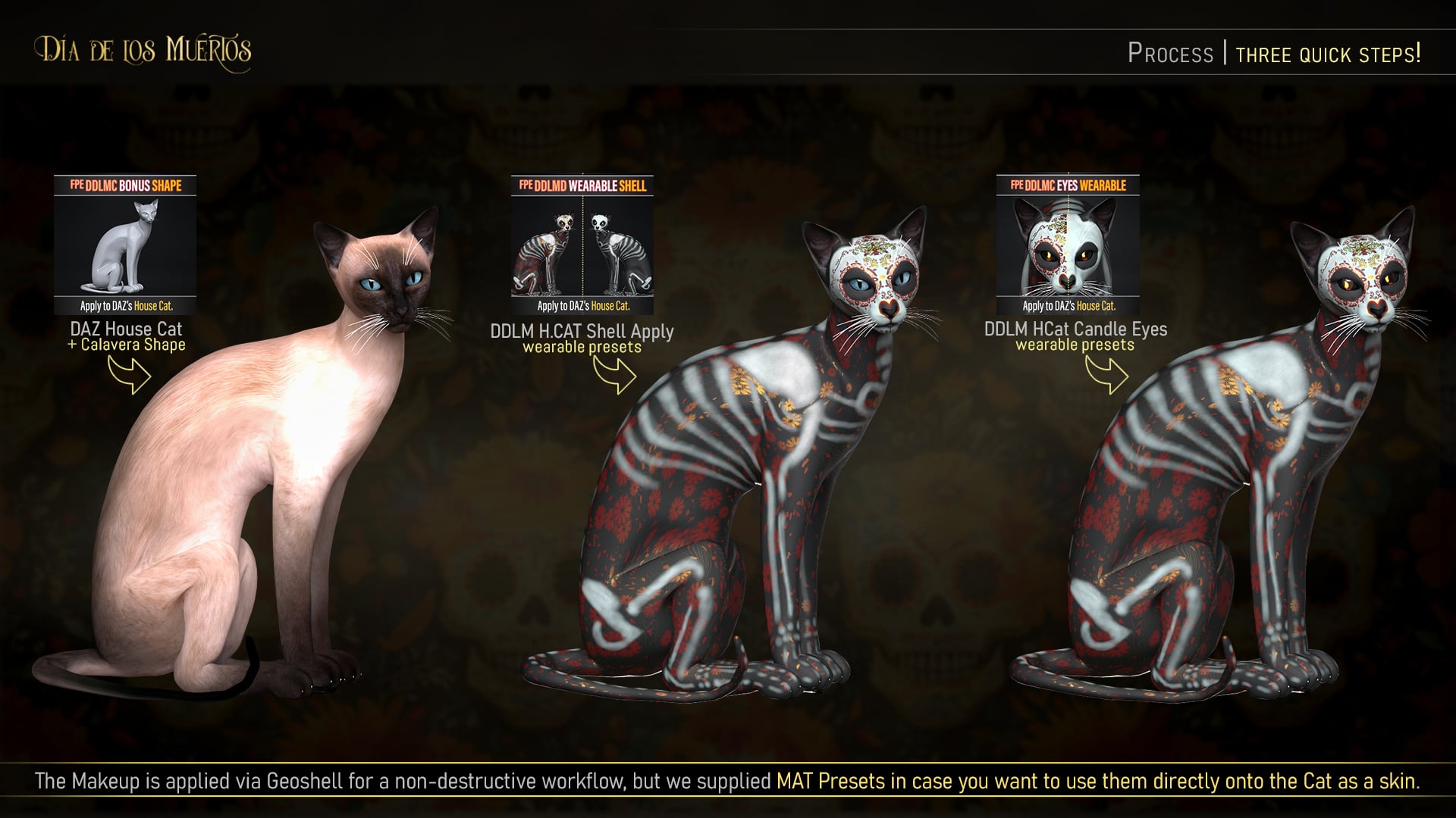 FPE Dia de los Muertos Makeup for Daz House Cat | Daz 3D