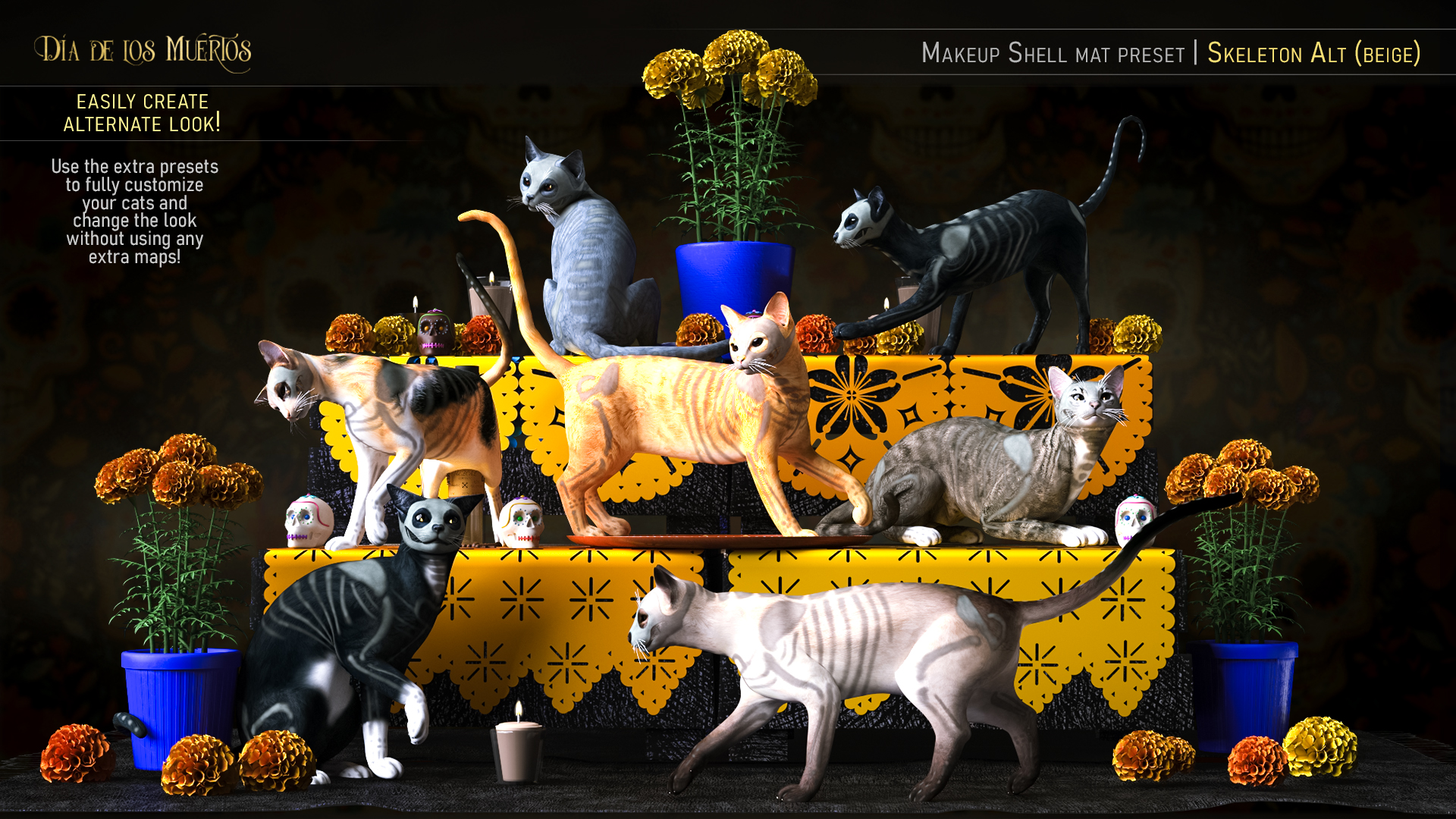 FPE Dia de los Muertos Makeup for Daz House Cat | Daz 3D