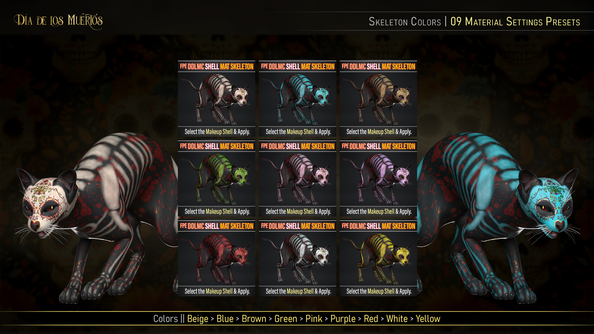 FPE Dia de los Muertos Makeup for Daz House Cat | Daz 3D