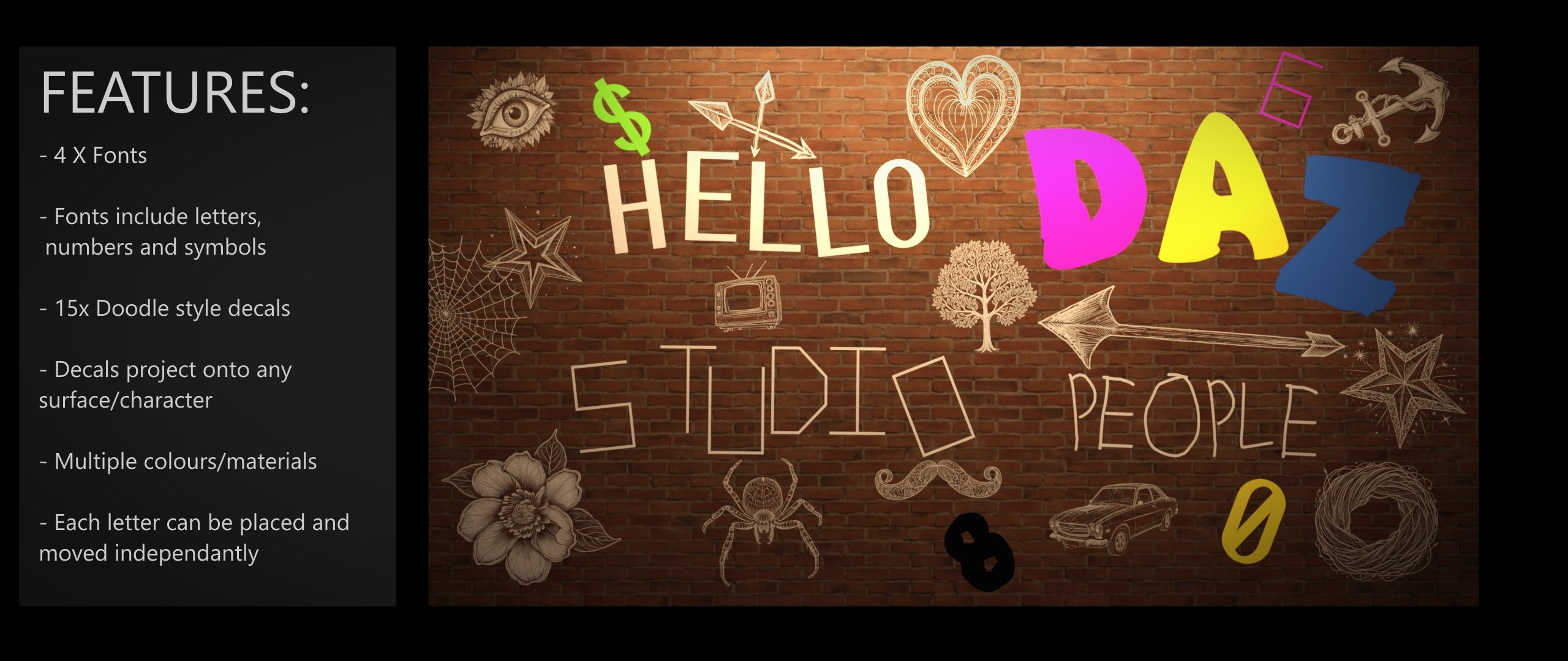 Text Decal Kit | Daz 3D