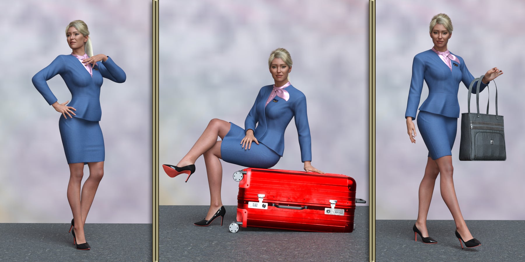Stewardess Poses for Ashley 9 | Daz 3D
