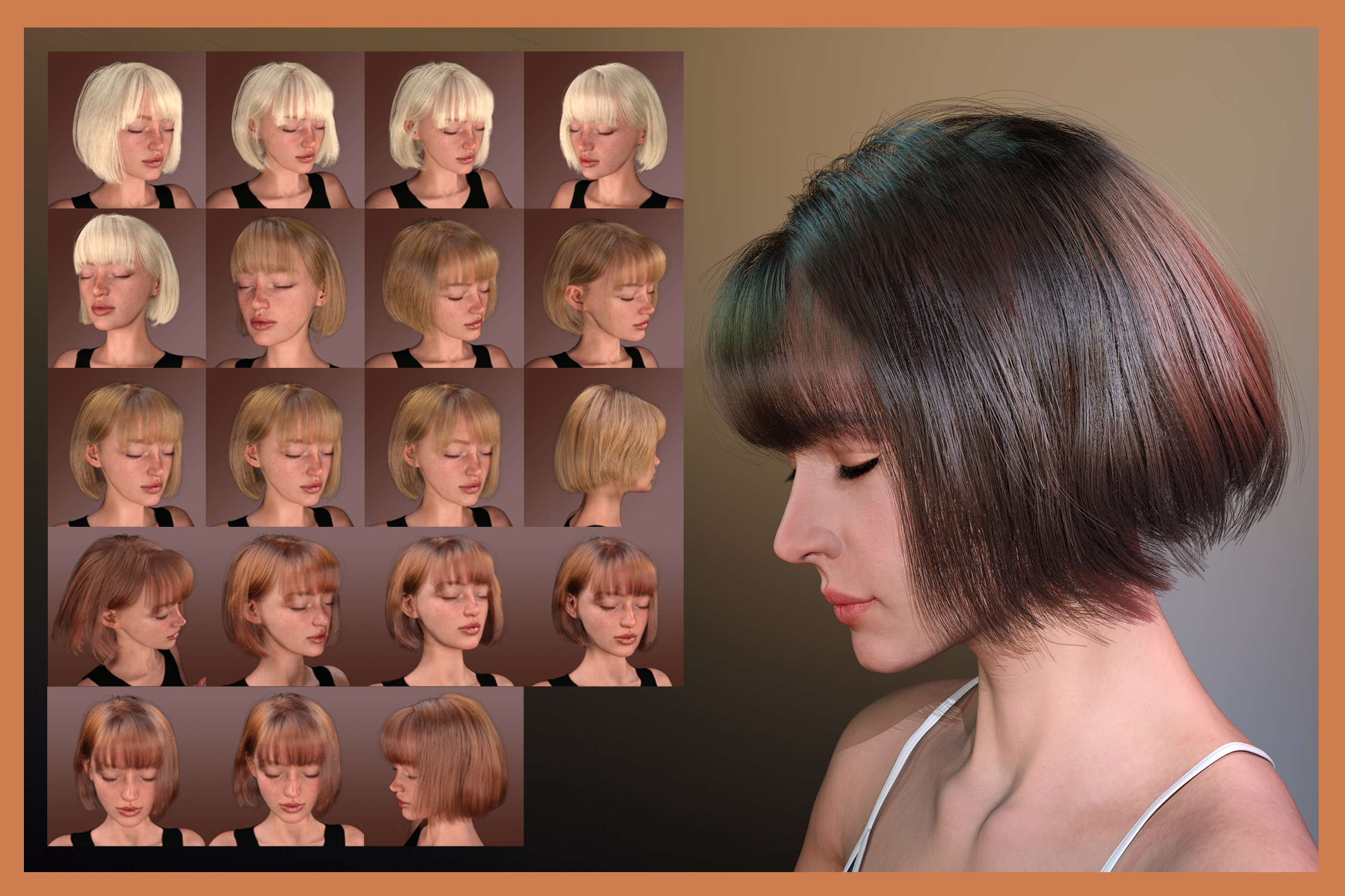 dForce FE Strand-Based Bubble Bob Hair for Genesis 9 | Daz 3D