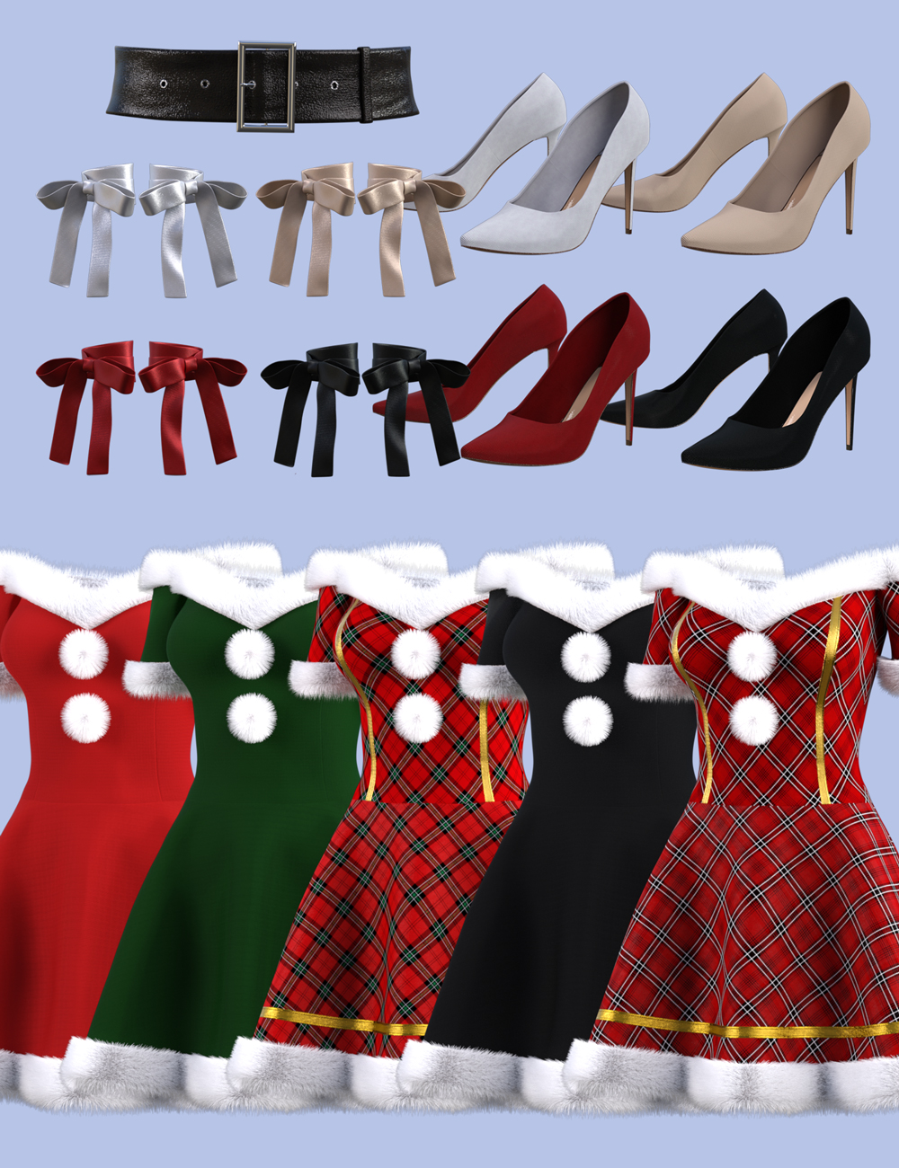 dForce HnC24 Santa Dress Outfits for Genesis 9 | Daz 3D