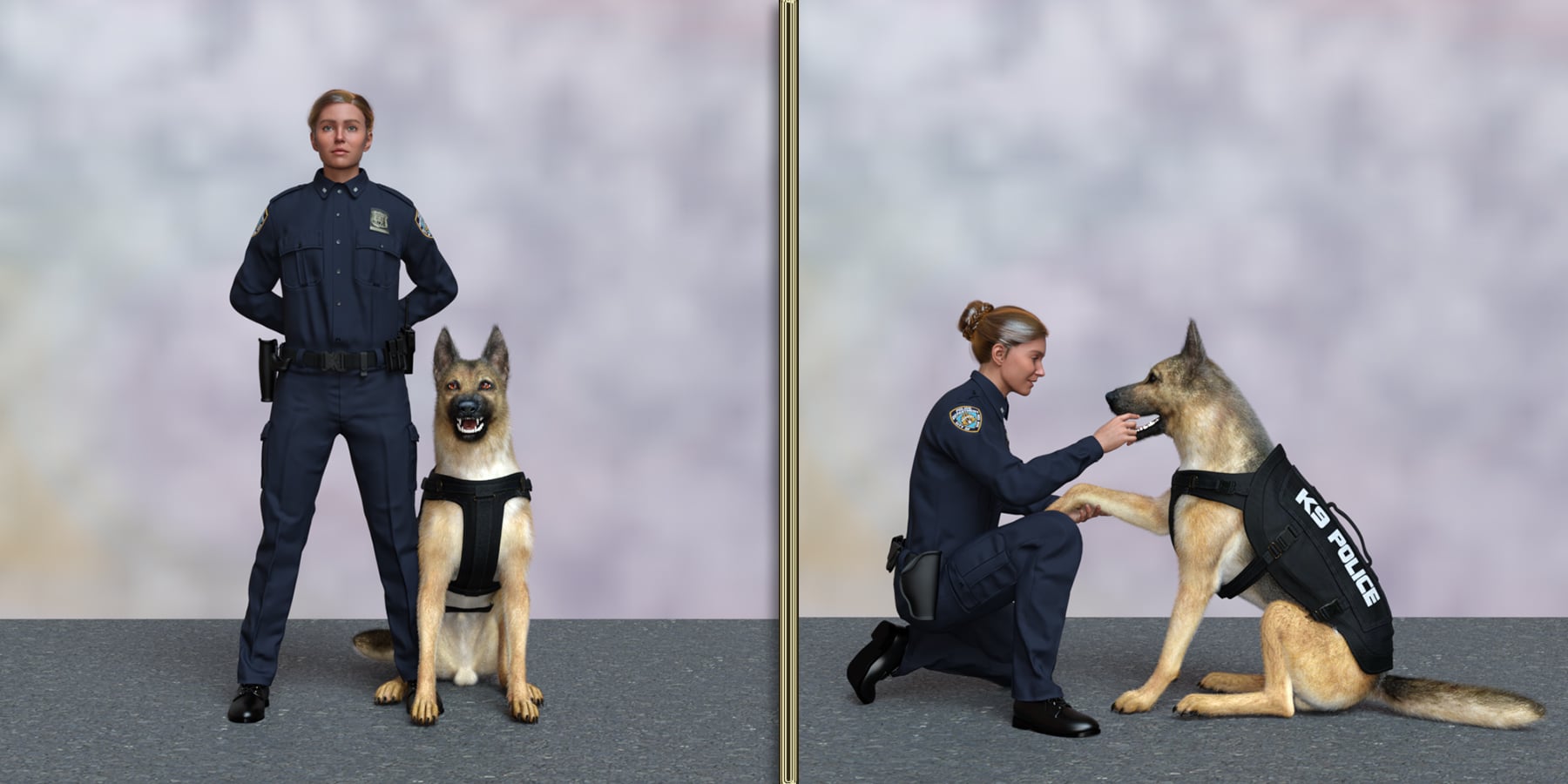 On Duty Poses for Genesis 9 and German Shepherd | Daz 3D