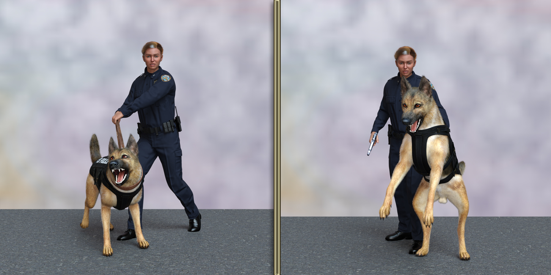 On Duty Poses for Genesis 9 and German Shepherd | Daz 3D