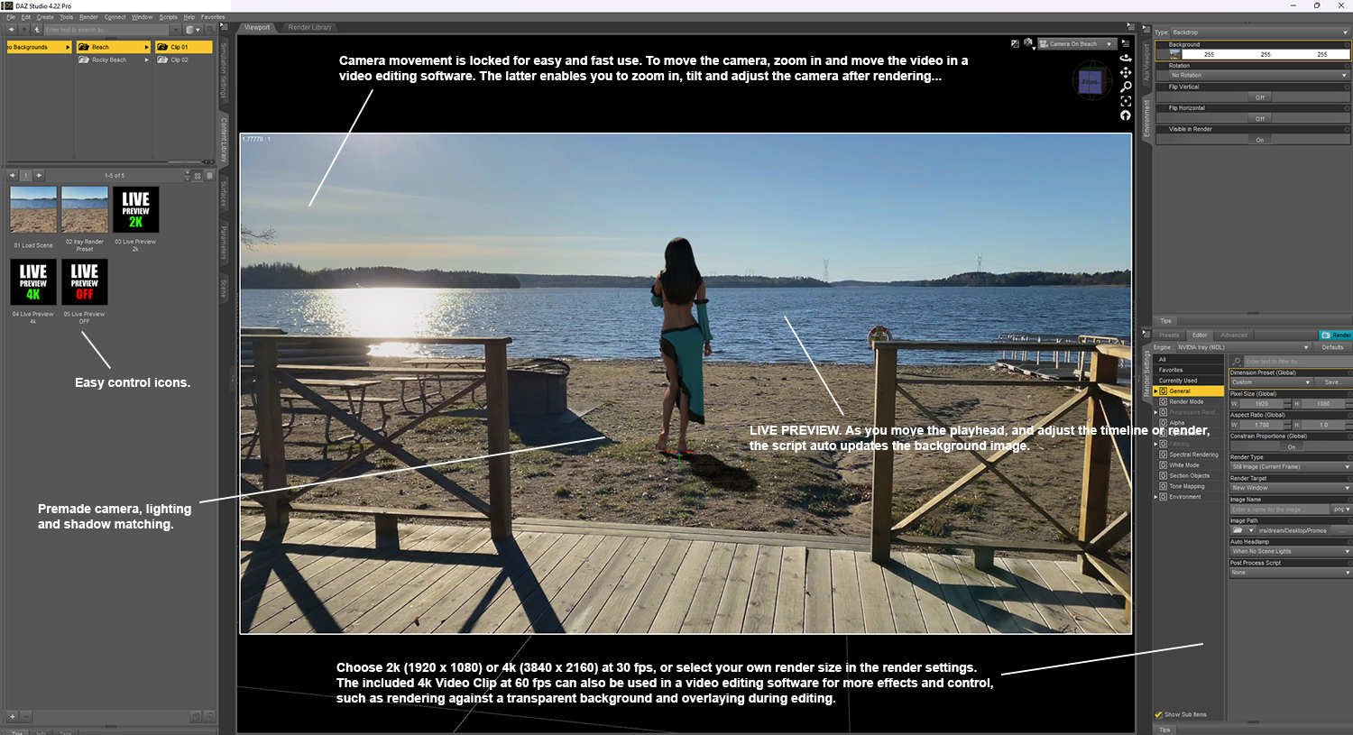 Video Backgrounds - Beach 01 and 02 | Daz 3D