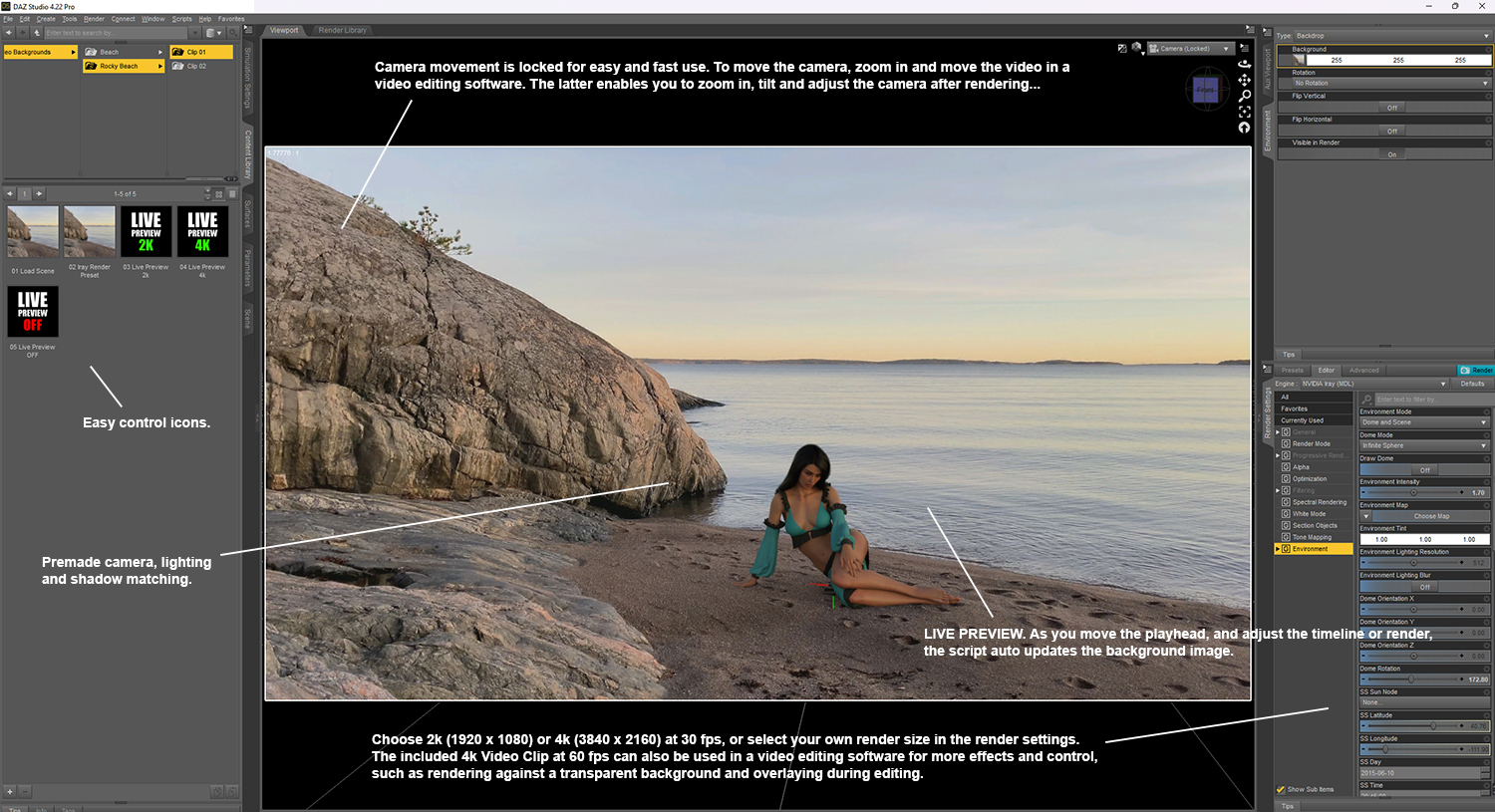 Video Backgrounds - Rocky Beach 01 and 02 | Daz 3D
