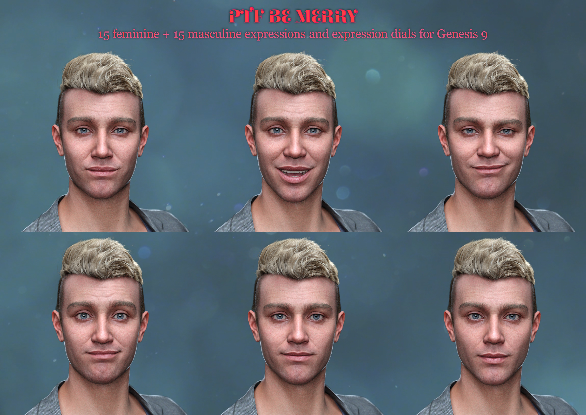 PTF Be Merry Expressions for Genesis 9 | Daz 3D