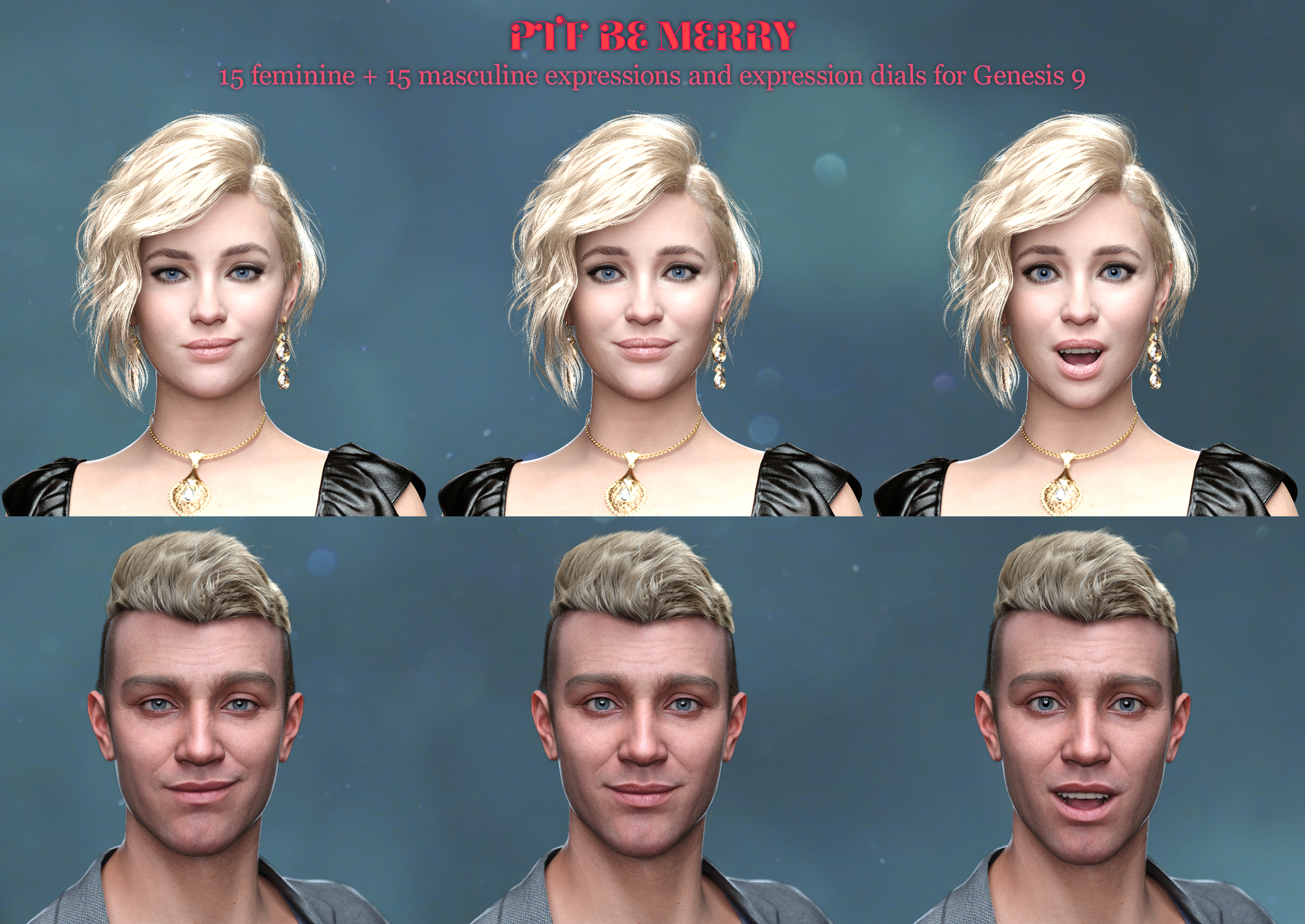PTF Be Merry Expressions for Genesis 9 | Daz 3D