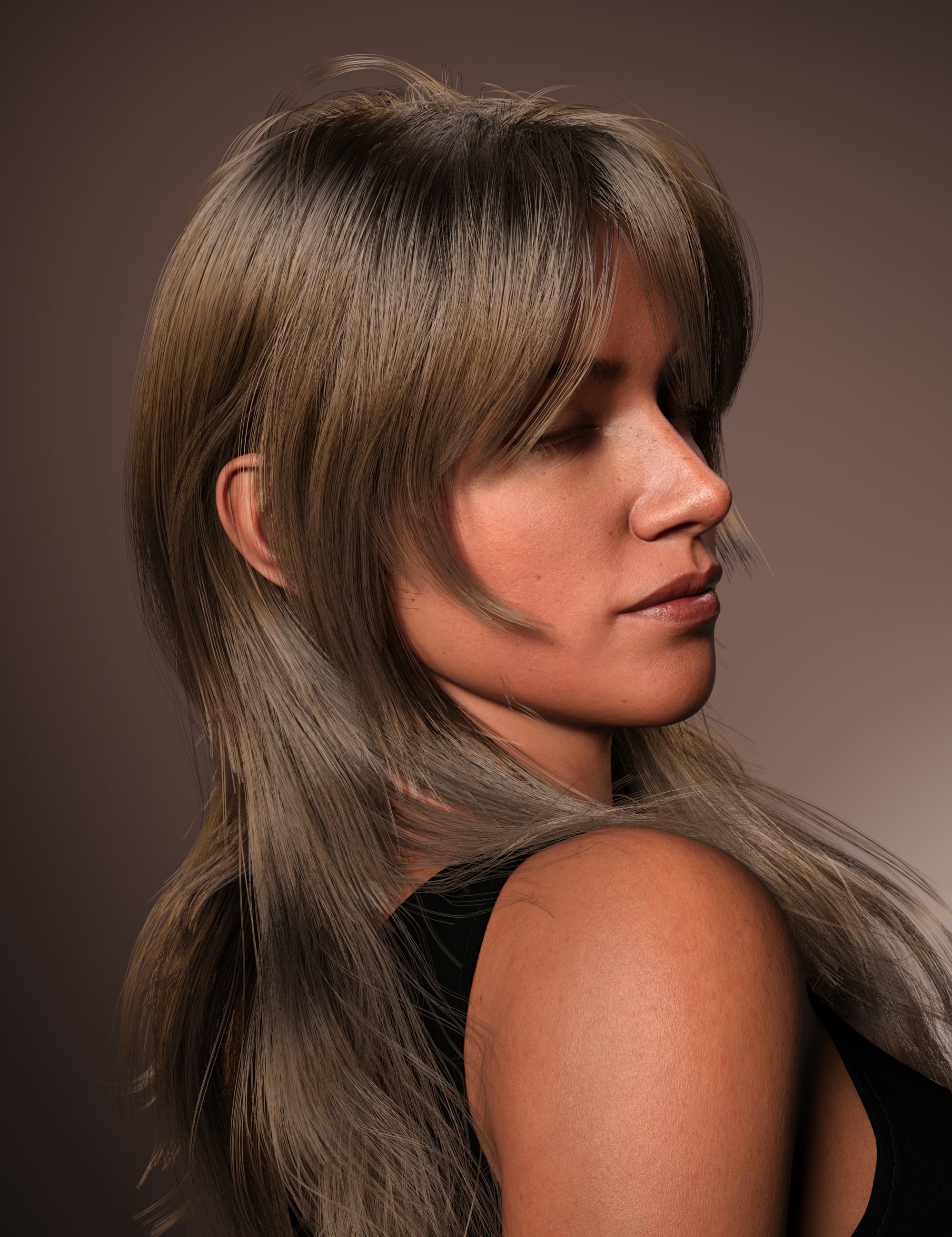 dForce FE Strand-Based Wolf Cut Long Hair for Genesis 9 | Daz 3D