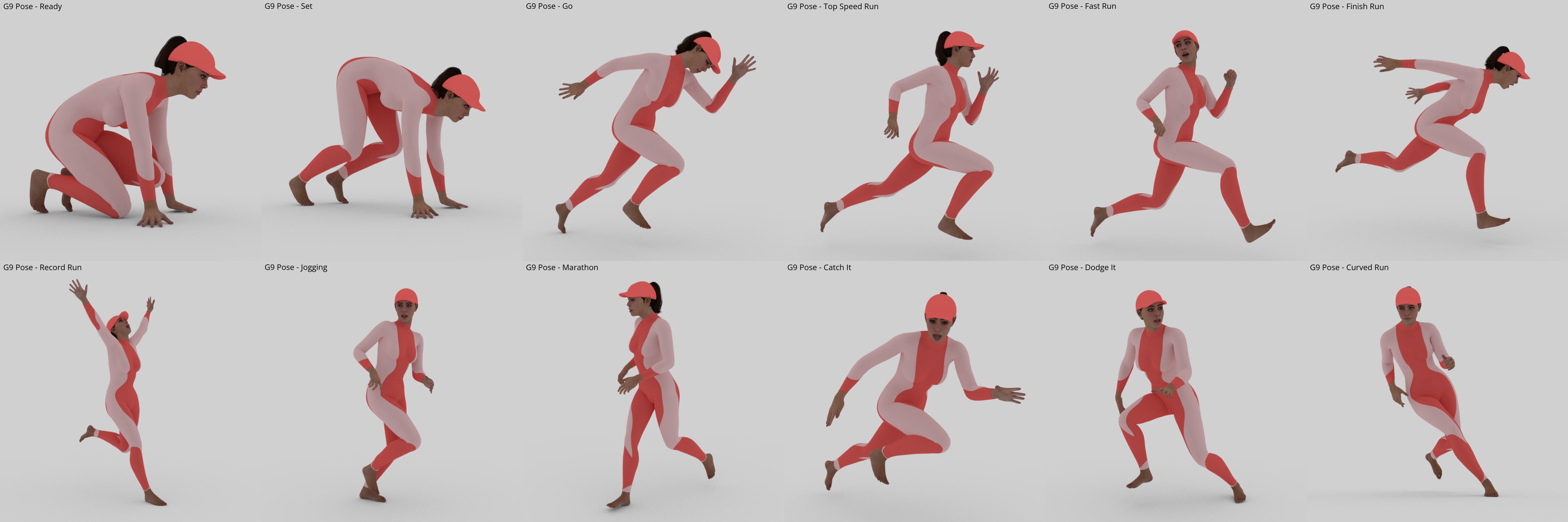 ATG Running And Jumping Poses for Genesis 9, 8 and 8.1 Female | Daz 3D