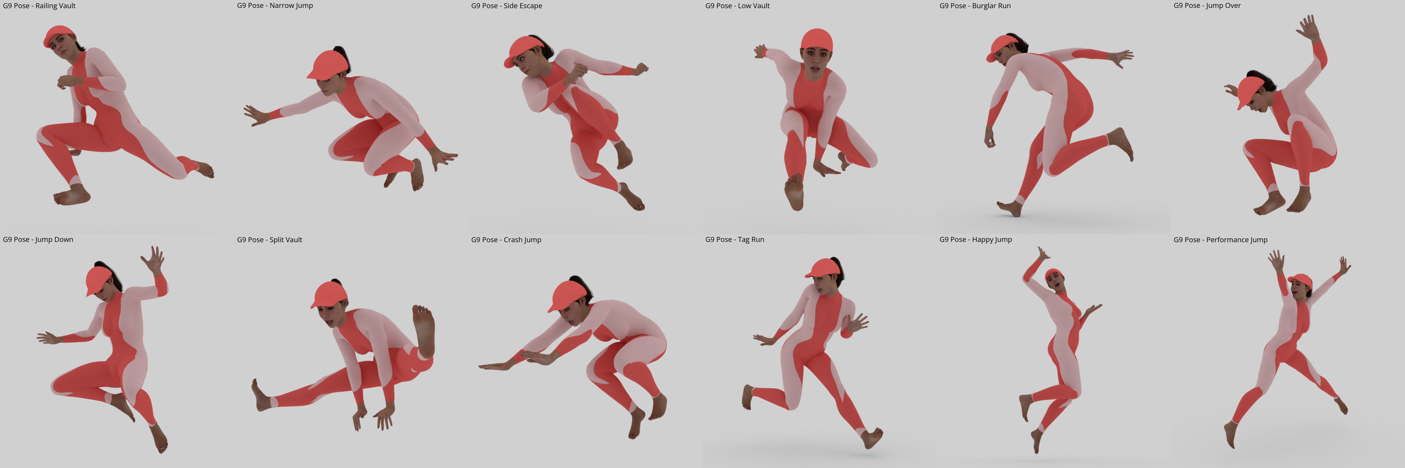 ATG Running And Jumping Poses for Genesis 9, 8 and 8.1 Female | Daz 3D