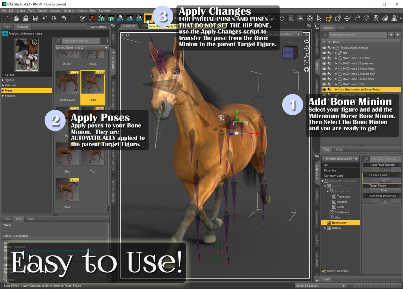 Bone Minion for Millennium Horse Poses | Daz 3D