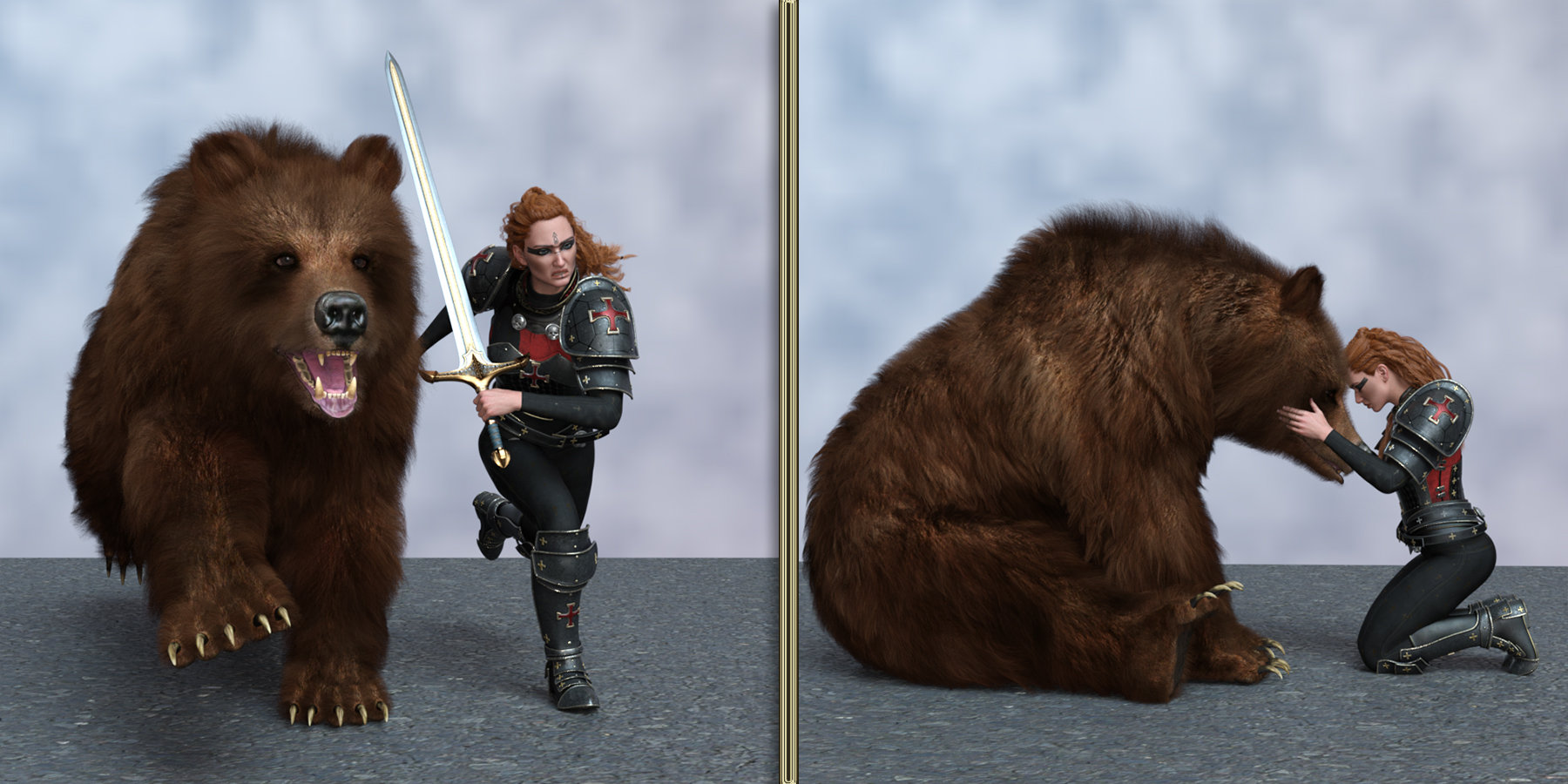 Bear Rider Poses for Sylvia 9 And AM Brown Bear | Daz 3D