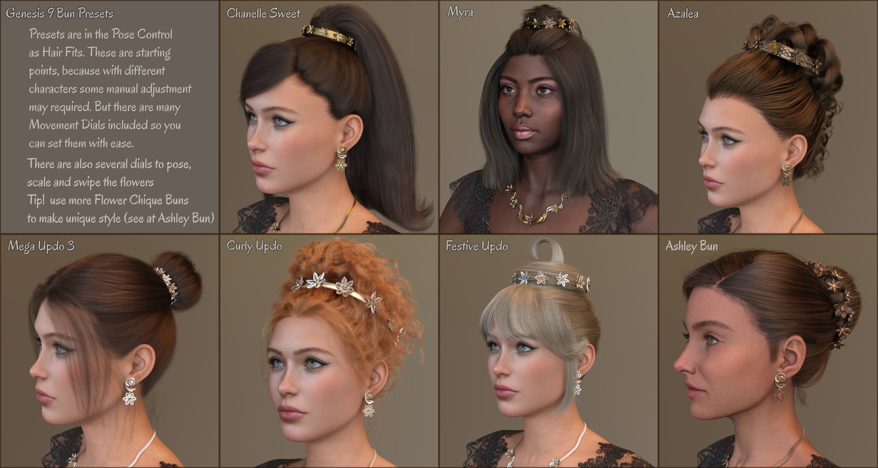 Flower Chique Jewelry Set for Genesis 9 and Genesis 8 Females | Daz 3D