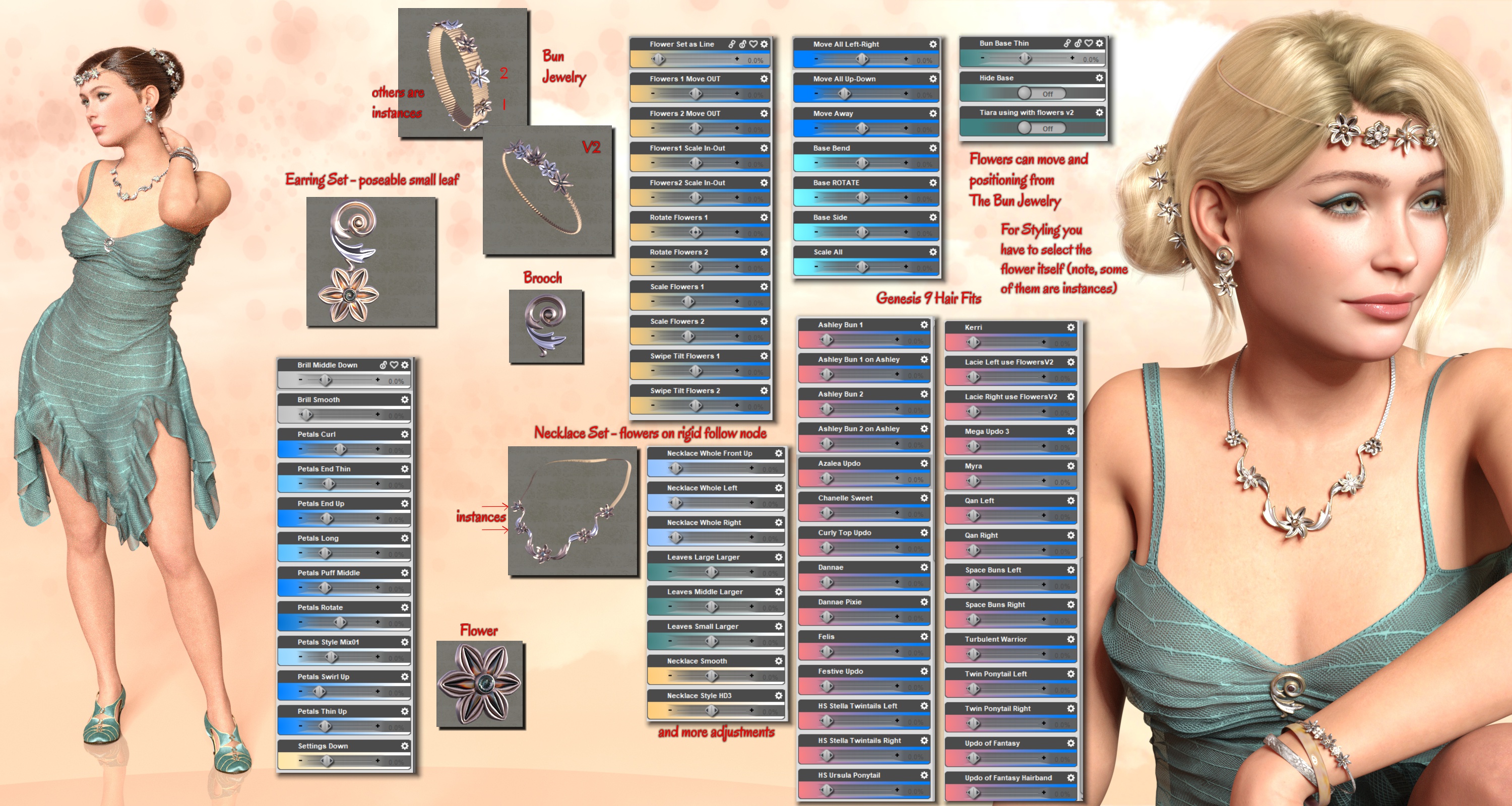 Flower Chique Jewelry Set for Genesis 9 and Genesis 8 Females | Daz 3D